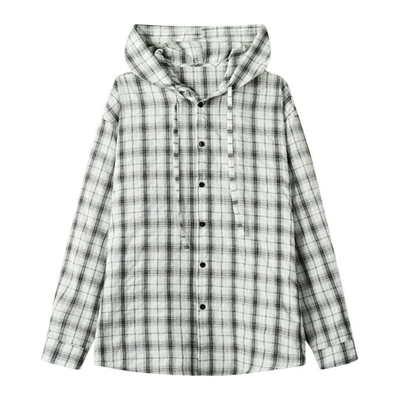 CLOISE Men Button down Shirt Big and Tall Hooded Tops Plaid Long Sleeve ...