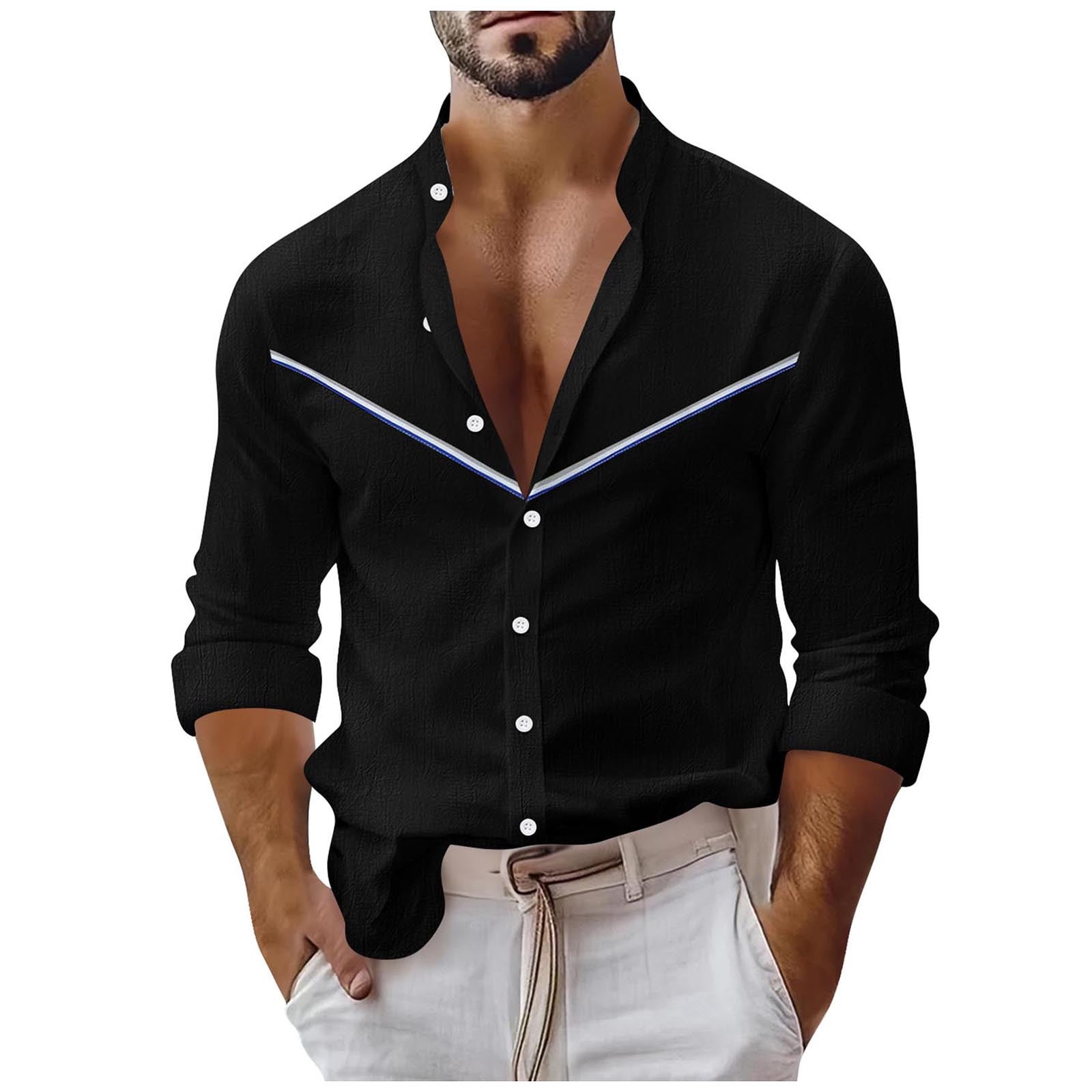 CLOISE Men Button down Shirt Big and Tall Mock Neck Tops Solid Color ...