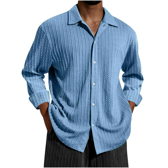 CLOISE Men Button down Shirt Collared Tops Solid Color Long Sleeve ...