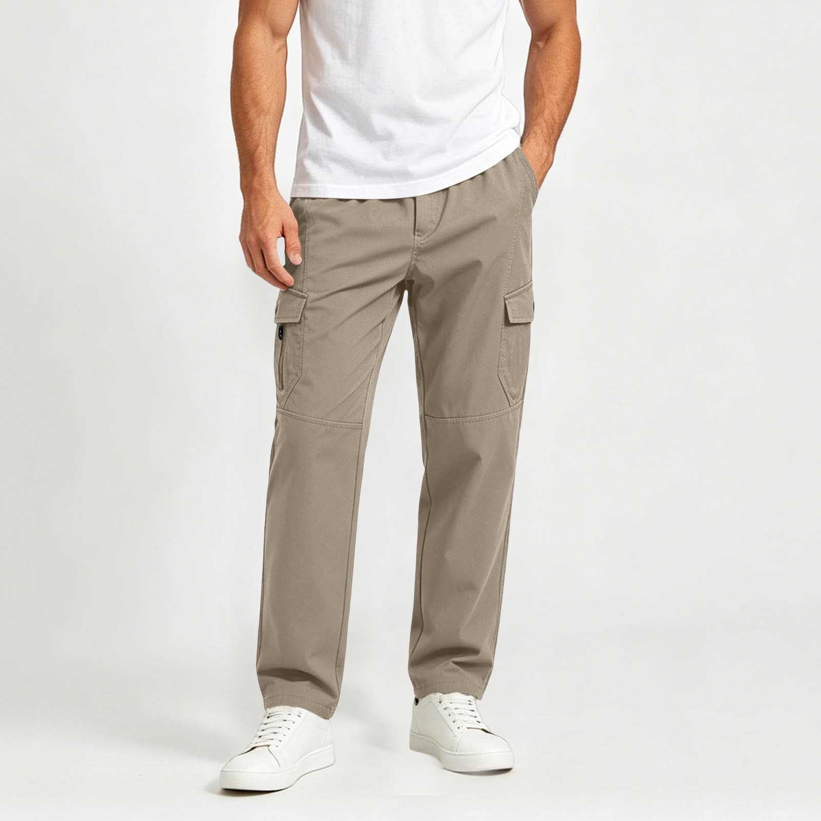 CLOISE Men Casual Pants with Pockets Big and Tall Mid Waist Straight ...