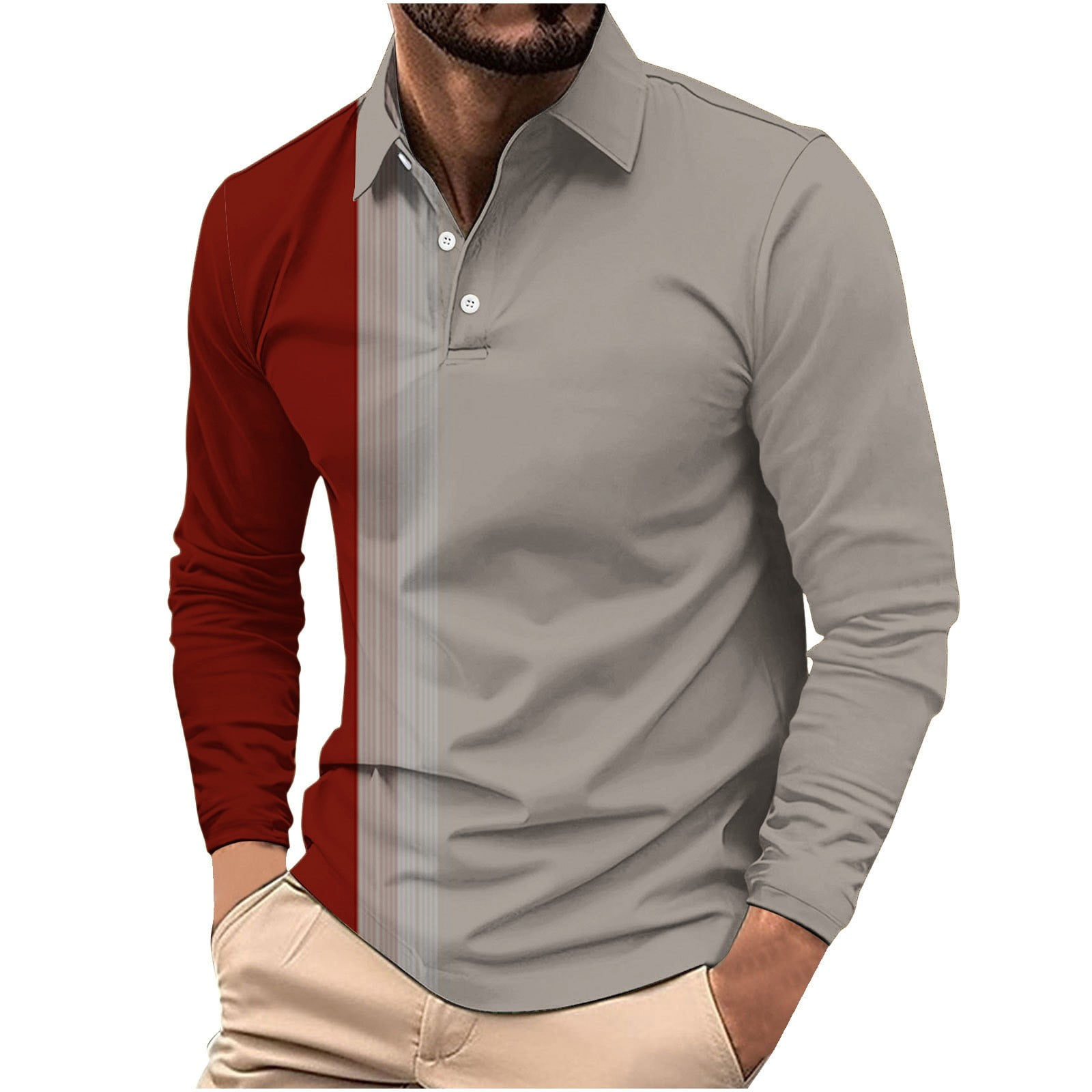 CLOISE Men Tops Casual Big and Tall Collared Shirt Striped Long Sleeve ...