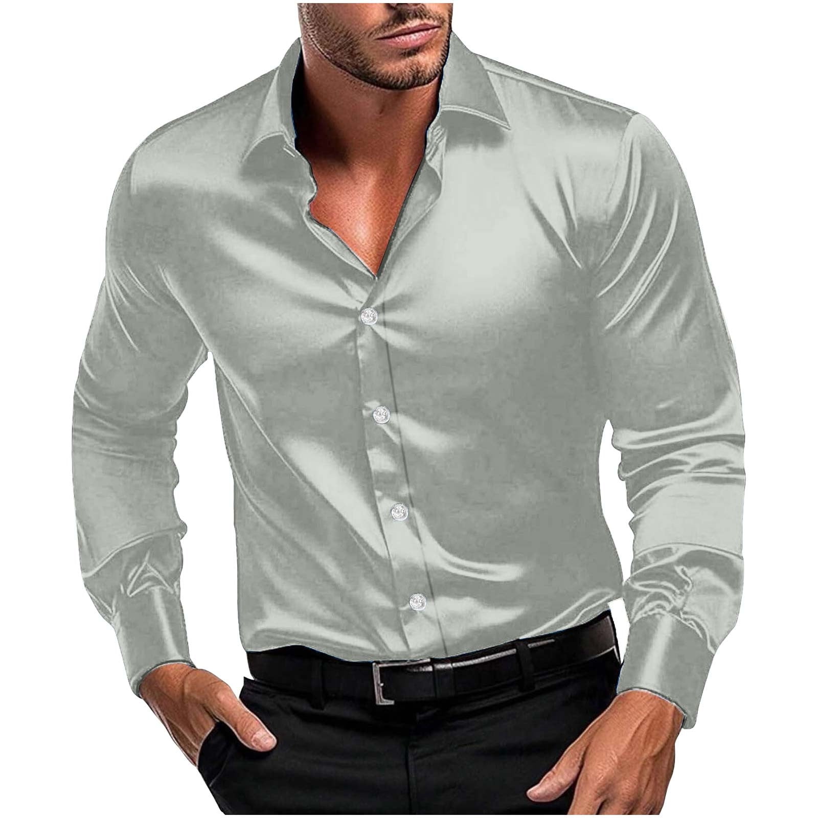 CLOISE Men Tops Trendy Big and Tall Collared Shirt Solid Color Long ...