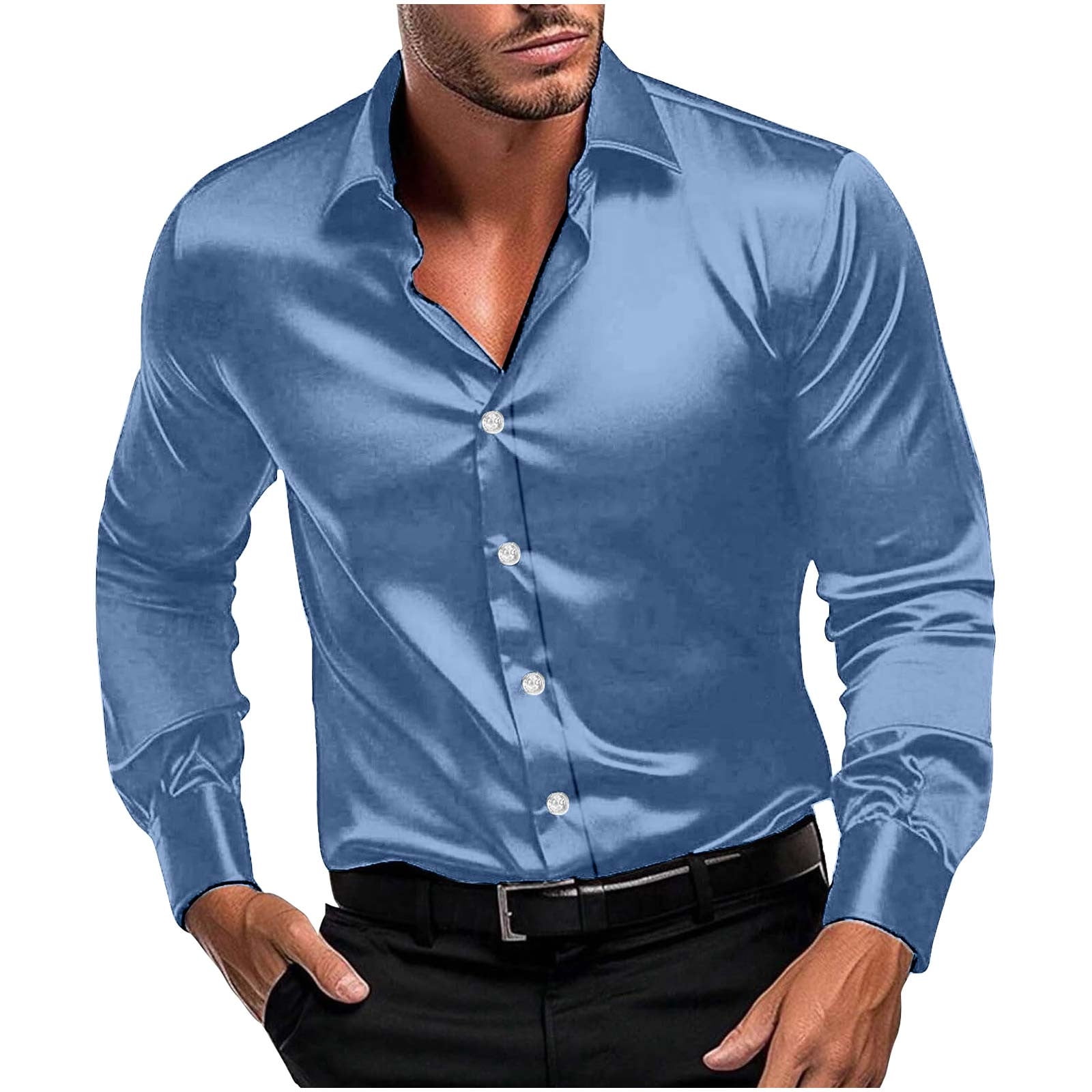 CLOISE Men Tops Trendy Big and Tall Collared Shirt Solid Color Long ...