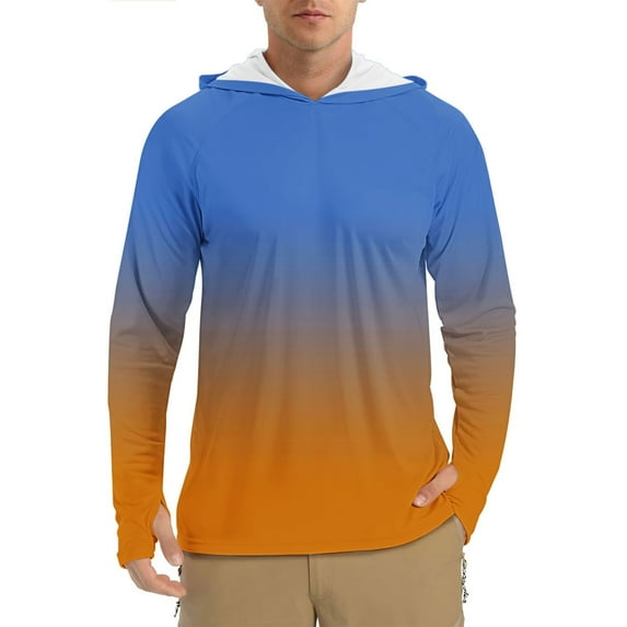 CLOISE Men Tops Trendy Big and Tall Hooded Shirt Gradient Long Sleeve ...