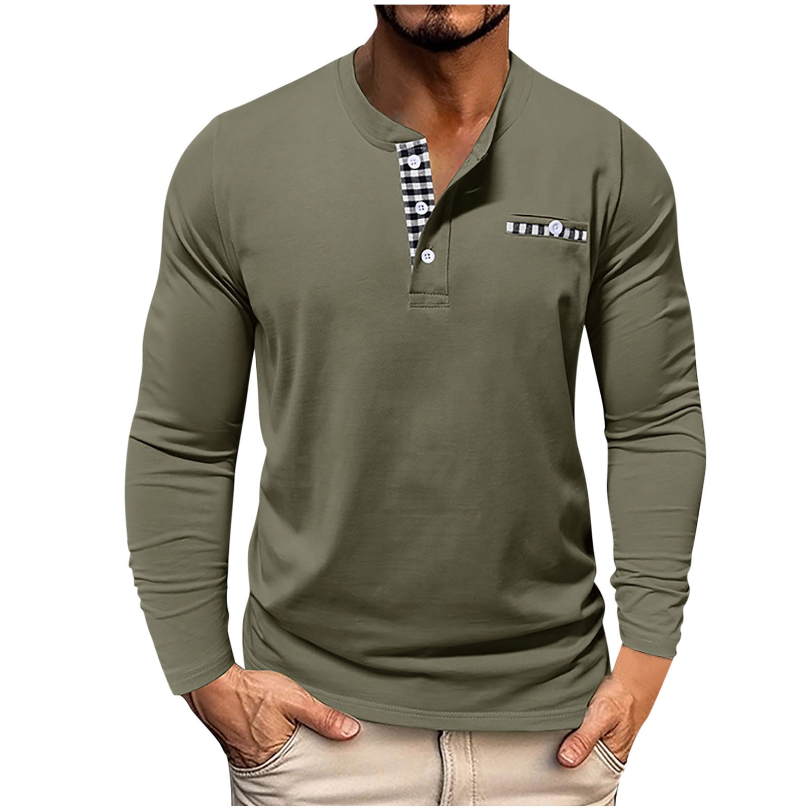 CLOISE Men Tops and Blouses Pockets Big and Tall Crew Neck Shirt Button ...
