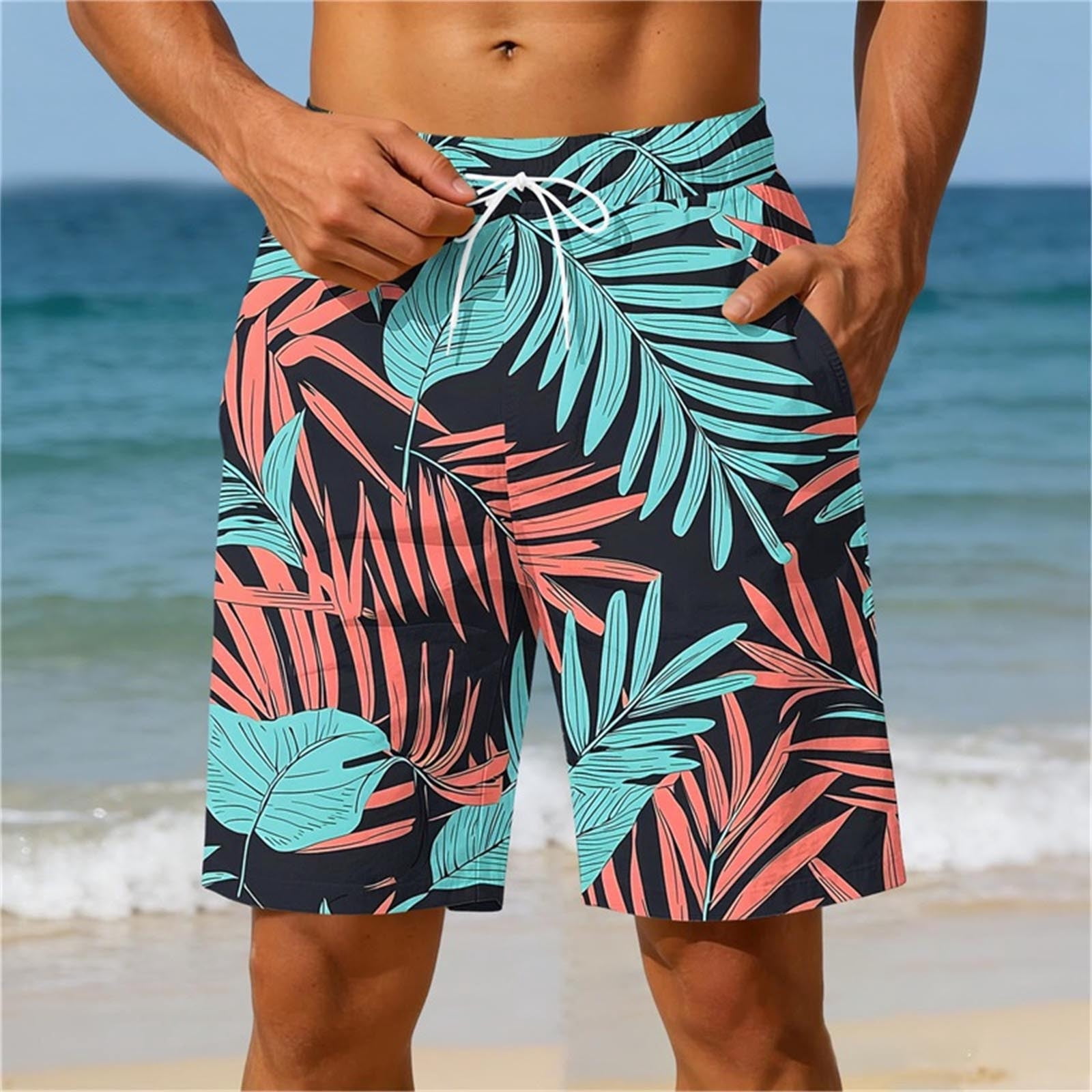 CLOISE Mens Beach Shorts with Pockets Big and Tall Drawstring Quick Dry ...