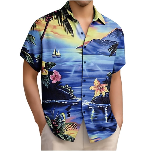 CLOISE Mens Button down Shirts Short Sleeve Blouses Collar Hawaiian Big ...
