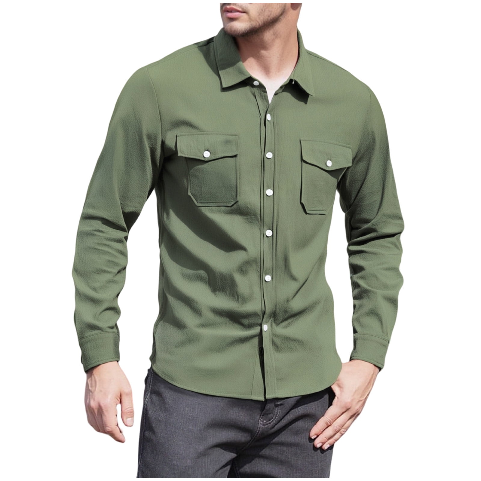 CLOISE Mens Button up Shirts Long Sleeve Pockets Big and Tall Collared ...