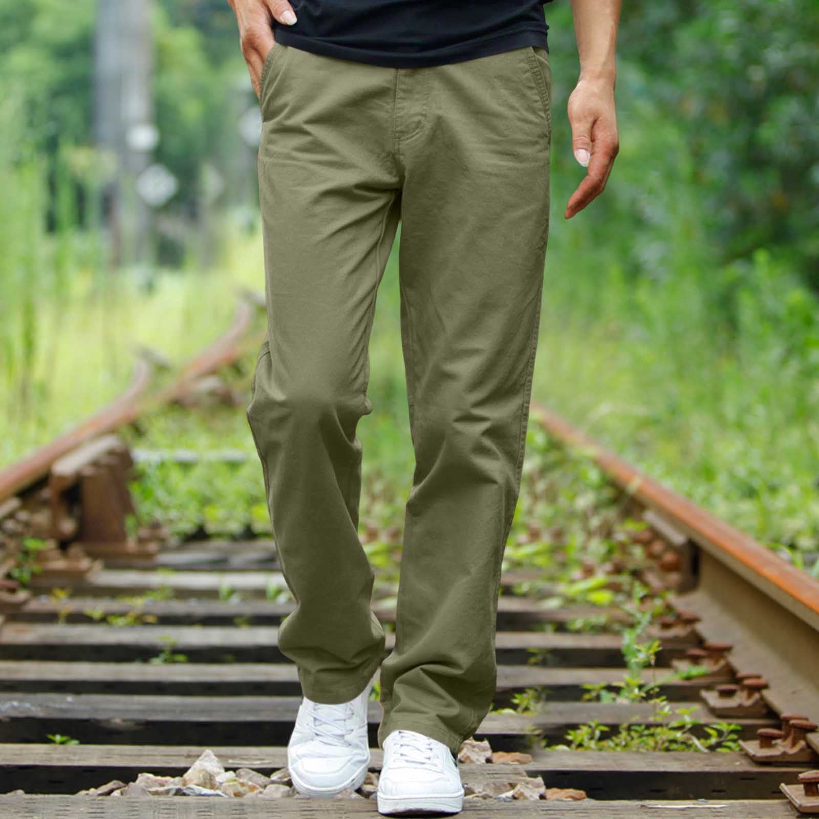 CLOISE Mens Cargo Pants with Pockets Mid Waist Straight Leg Long Pants ...