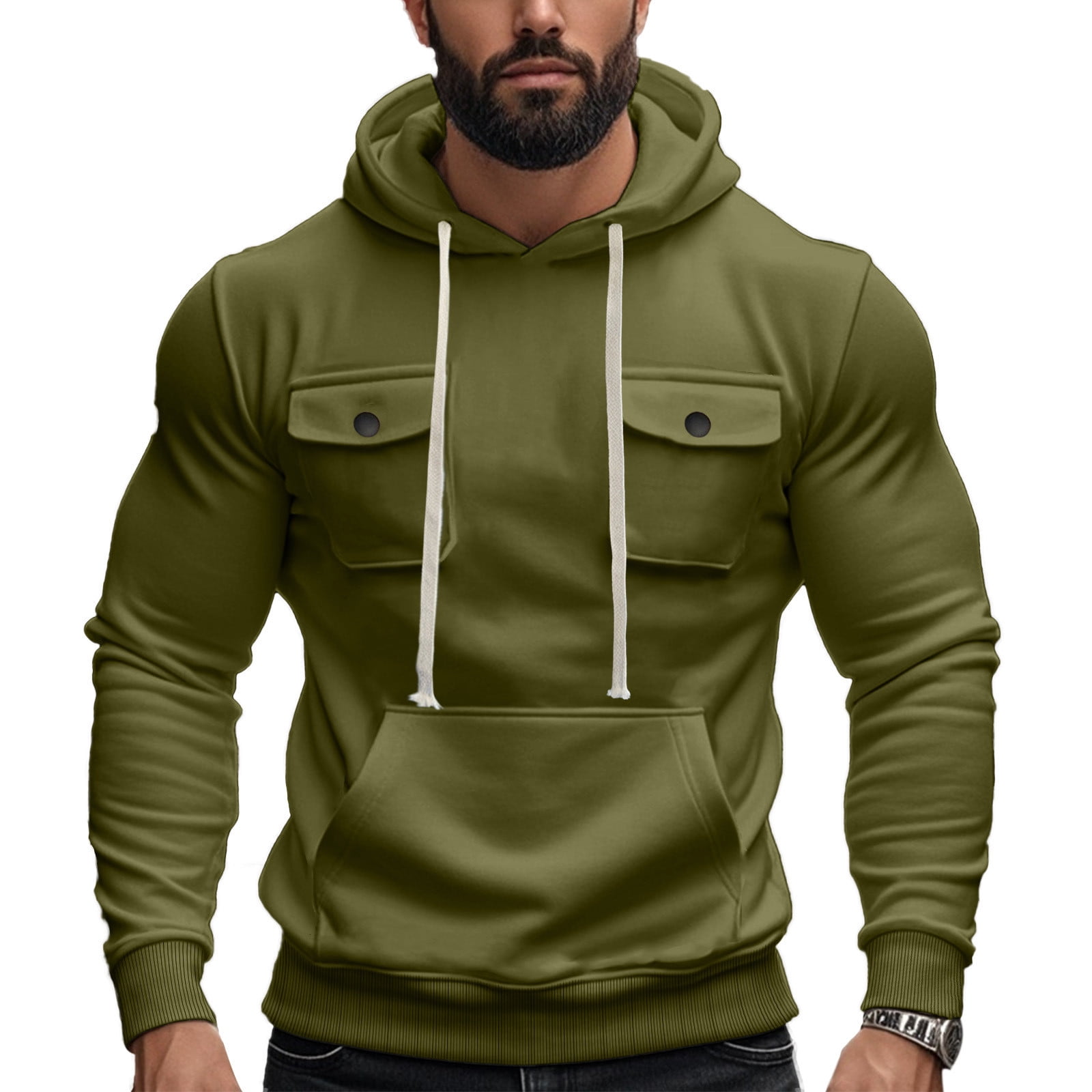 CLOISE Mens Hoodies Pullover Pockets Big and Tall Sweatshirt Button ...