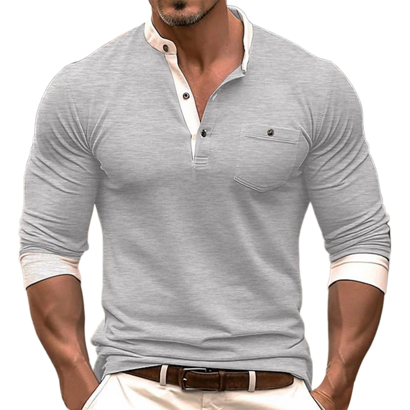 CLOISE Mens Tops Dressy Big and Tall Crew Neck Shirt Solid Color Long ...