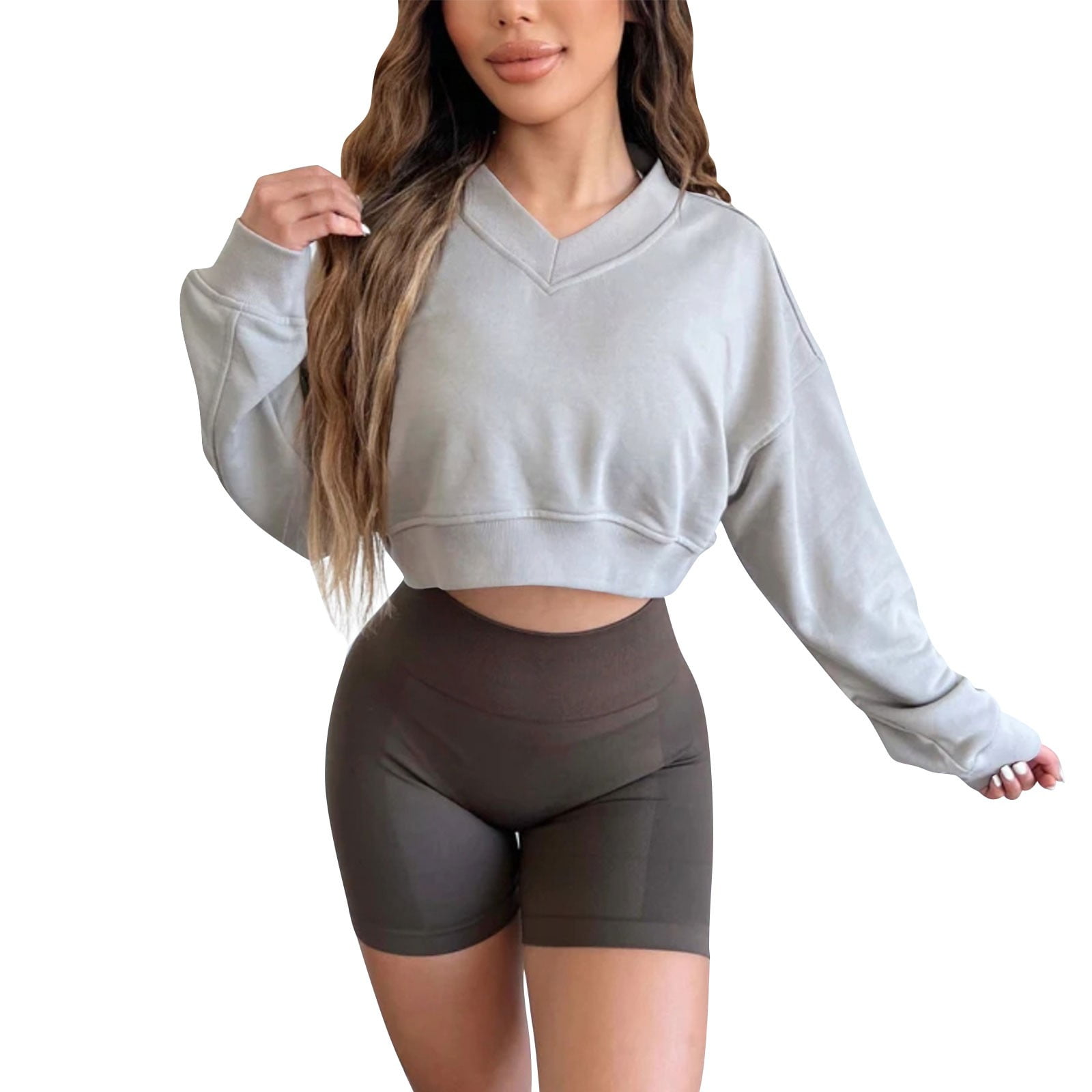 CLOISE No Hoodie Womens Sweatshirts Lightweight V Neck Tops Cropped ...