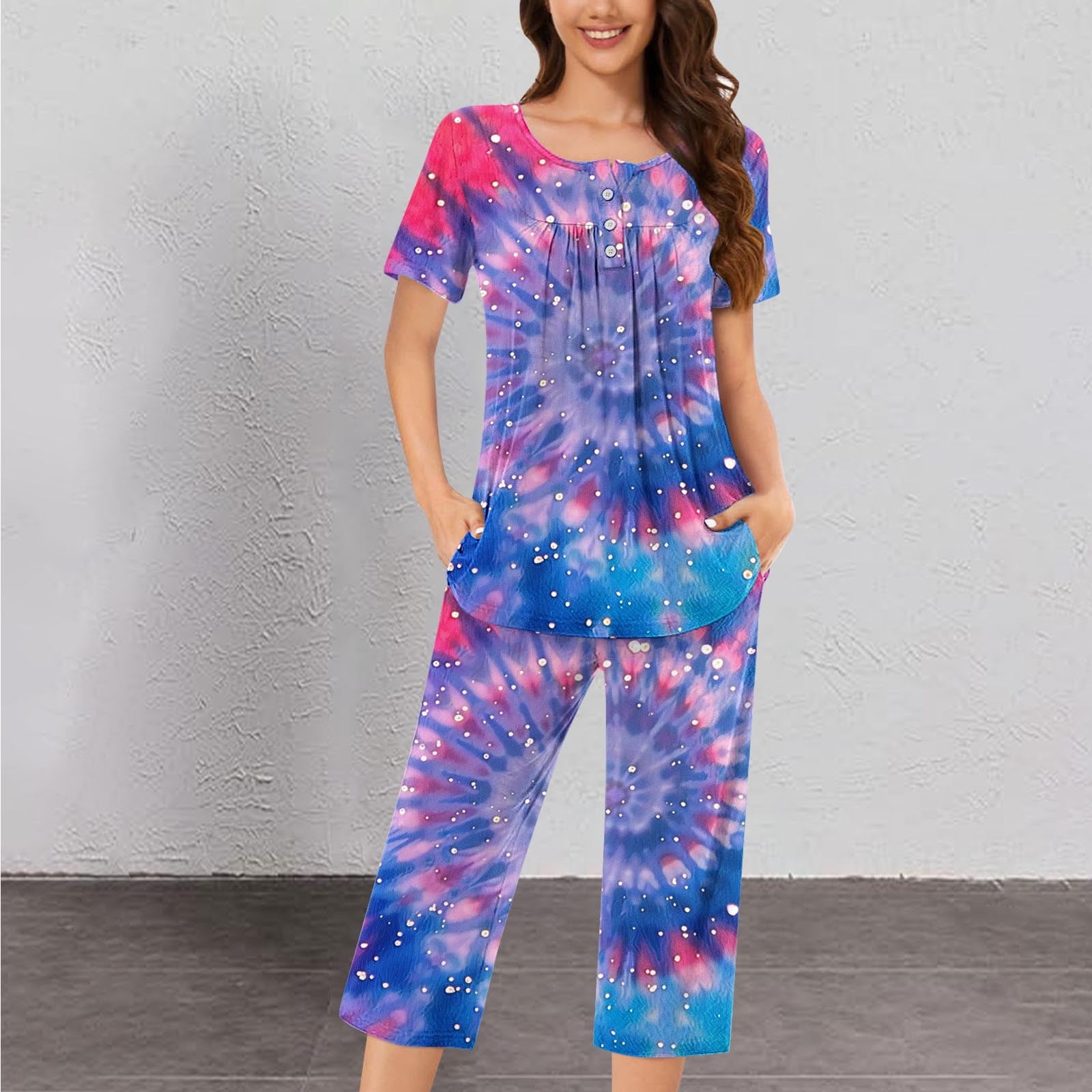 CLOISE Pjs Sets for Women Two-Piece Soft Short Sleeve Sleepwear Tops ...