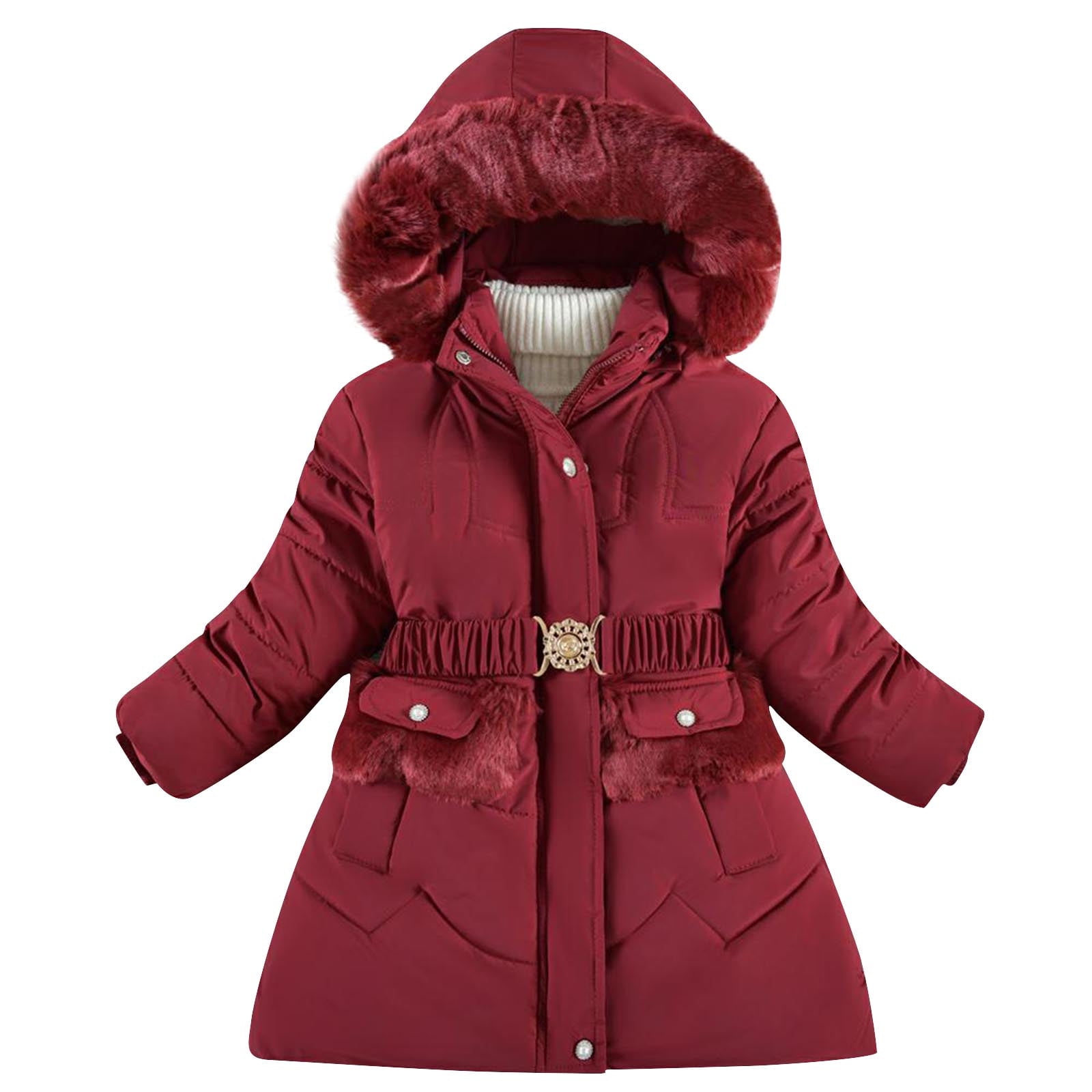 CLOISE Puffer Jacket Kids Boys with Hood Long Cotton Fleece Lining Pockets Winter Coats Wine 5 ...