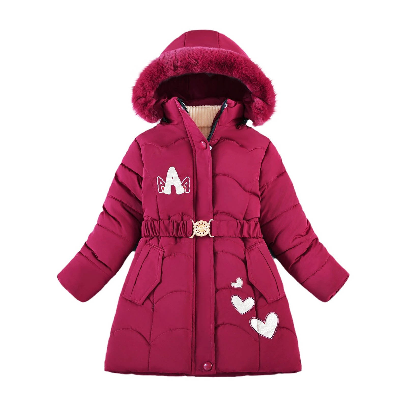 CLOISE Puffer Jacket Kids Boys with Hood Long Cotton Pockets Winter Outwear Hot Pink 6-13T ...