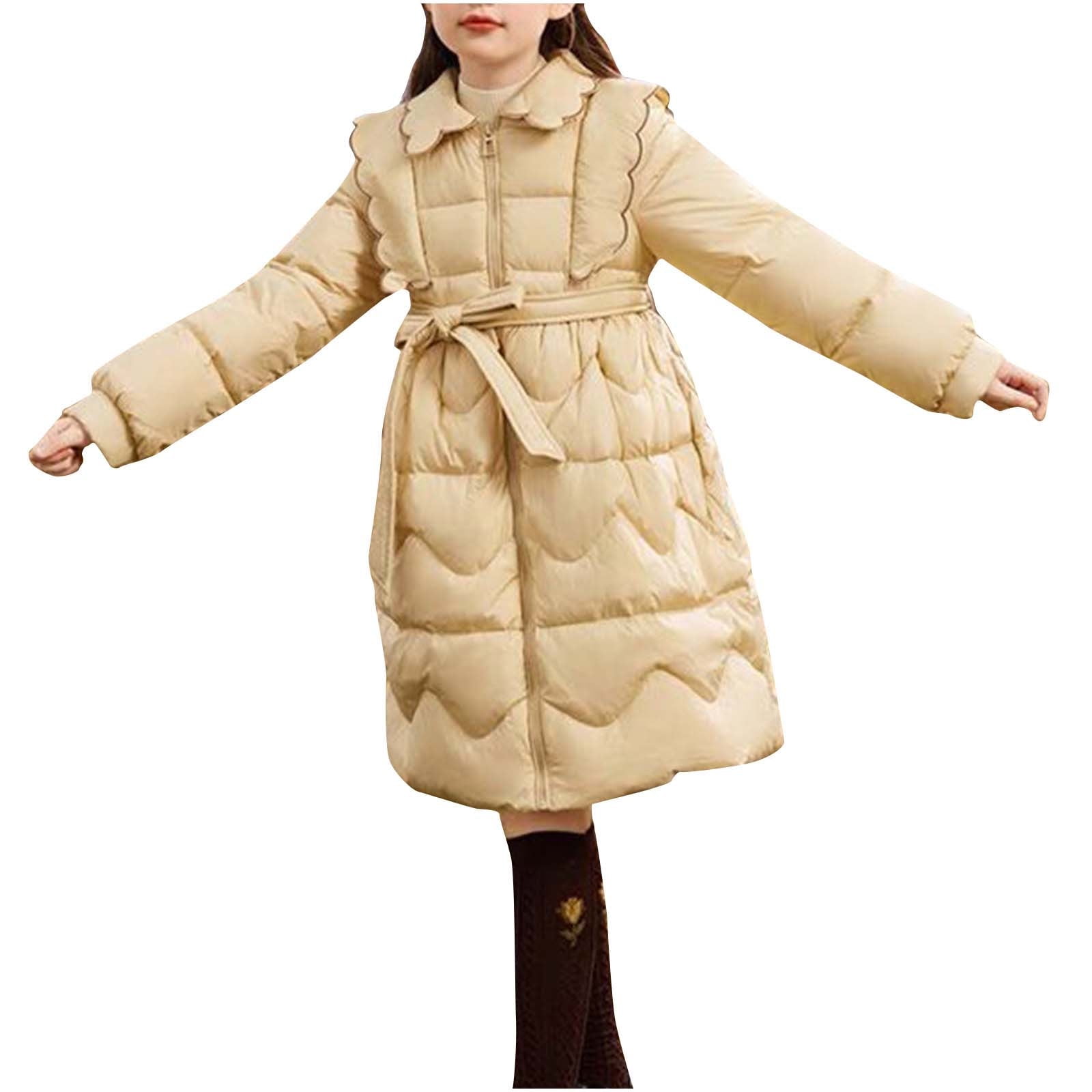 CLOISE Puffer Jacket Kids Girl Long Pockets Snowsuit Winter Outwear Beige 120-170 - Walmart.com