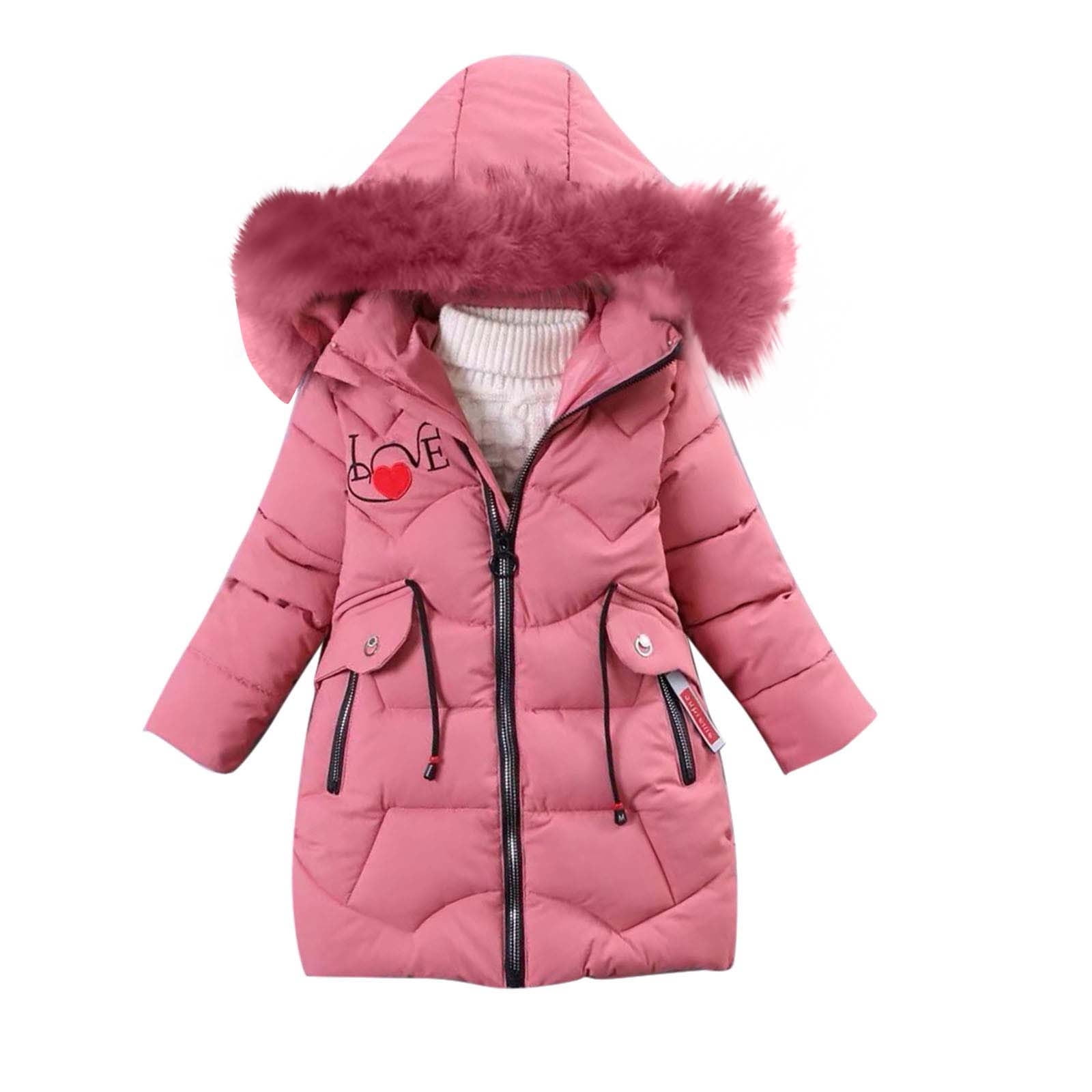 CLOISE Puffer Jacket Kids Girl with Hood Long Cotton Pockets Snowsuit Snow Outwear Red 3-8T ...