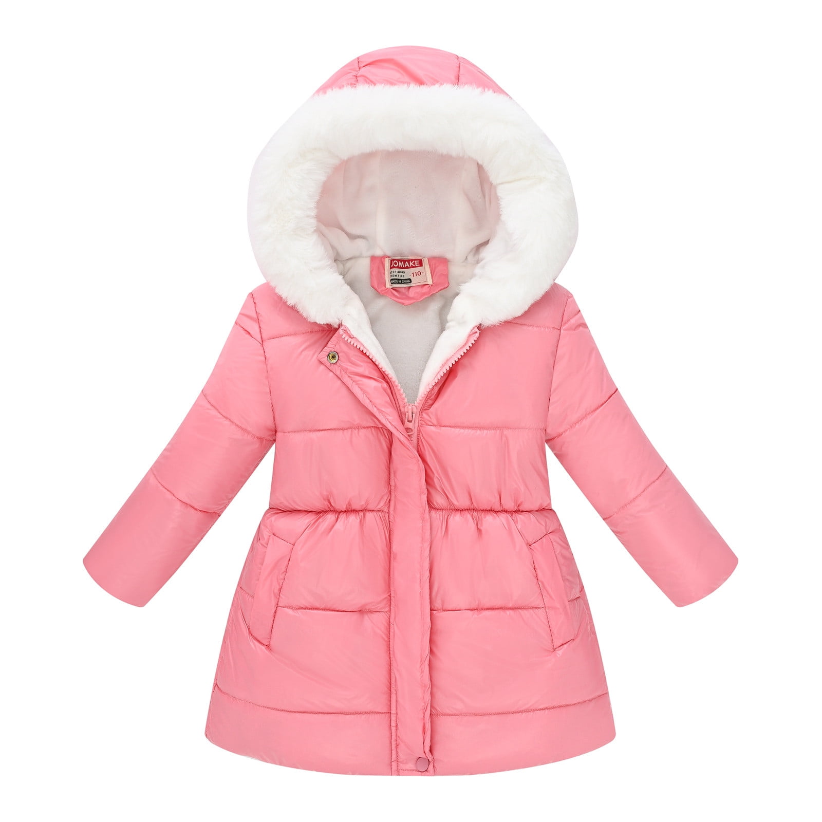 CLOISE Puffer Jacket Kids Girl with Hood Long Fleece Lining Pockets ...