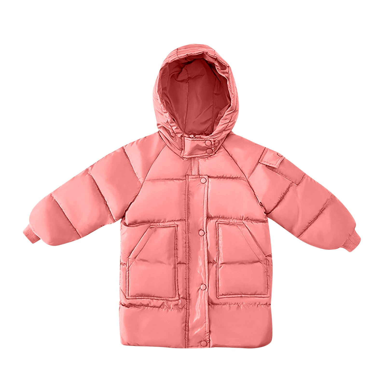 CLOISE Puffer Jacket Kids Girl with Hood Long Pockets Snowsuit Snow Outwear Red 3-10T - Walmart.com