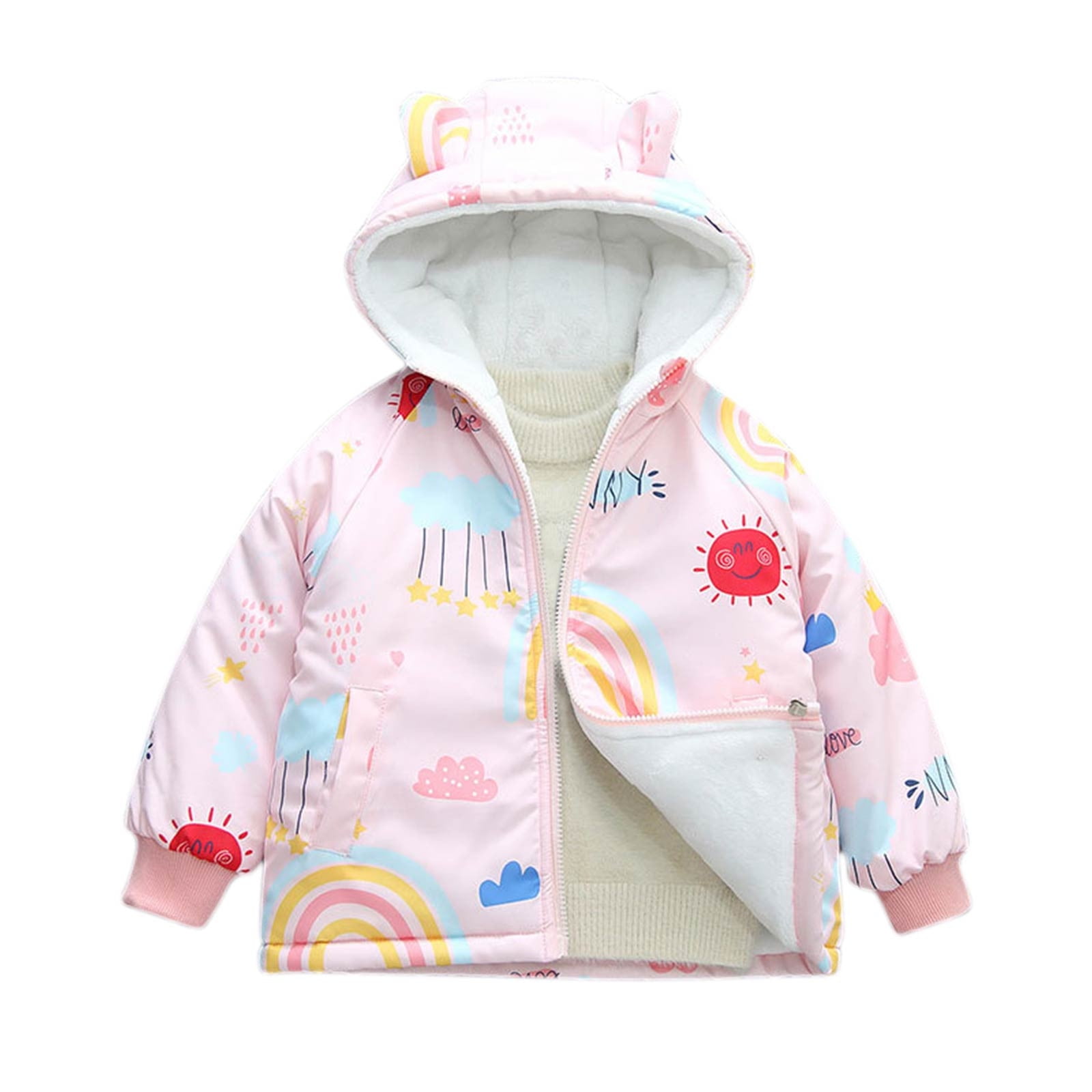CLOISE Puffer Jacket for Boys with Bear Ear Hood Short Fleece Lining ...