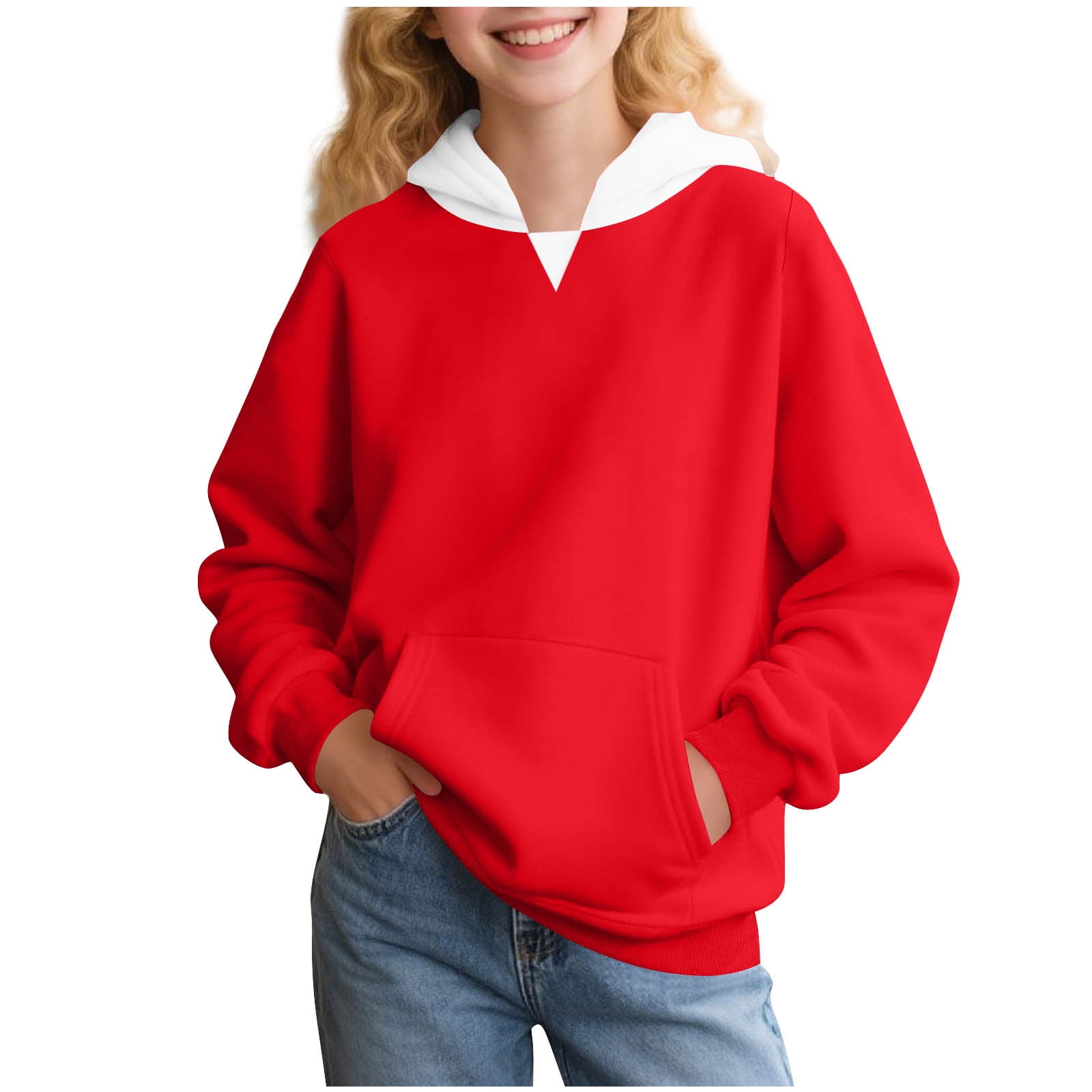 CLOISE Red Girls Hoodie Boys Teen Long Sleeve Hooded Sweatshirt Tops ...