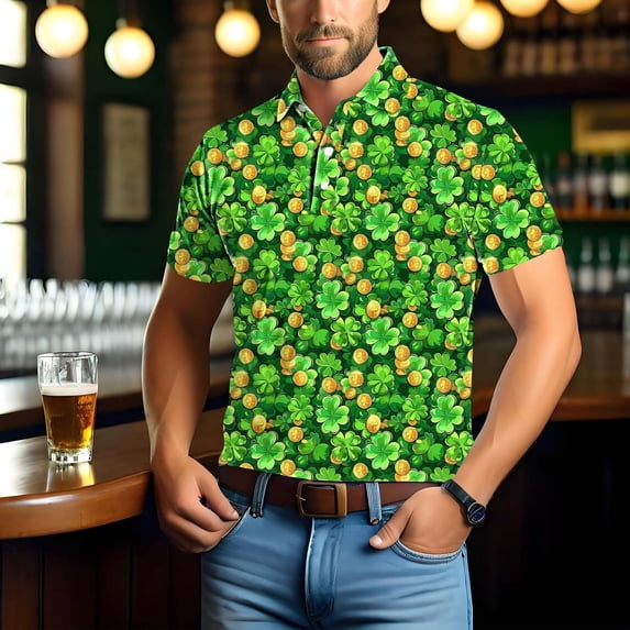 CLOISE Short Sleeve Shirt Men St Patricks Day Big and Tall Green Tops ...