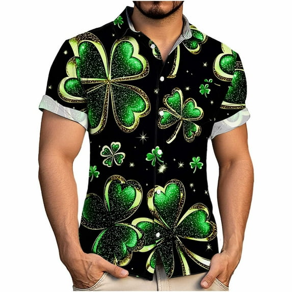 CLOISE Short Sleeve Shirt Men St Patricks Day Big and Tall Green Tops ...