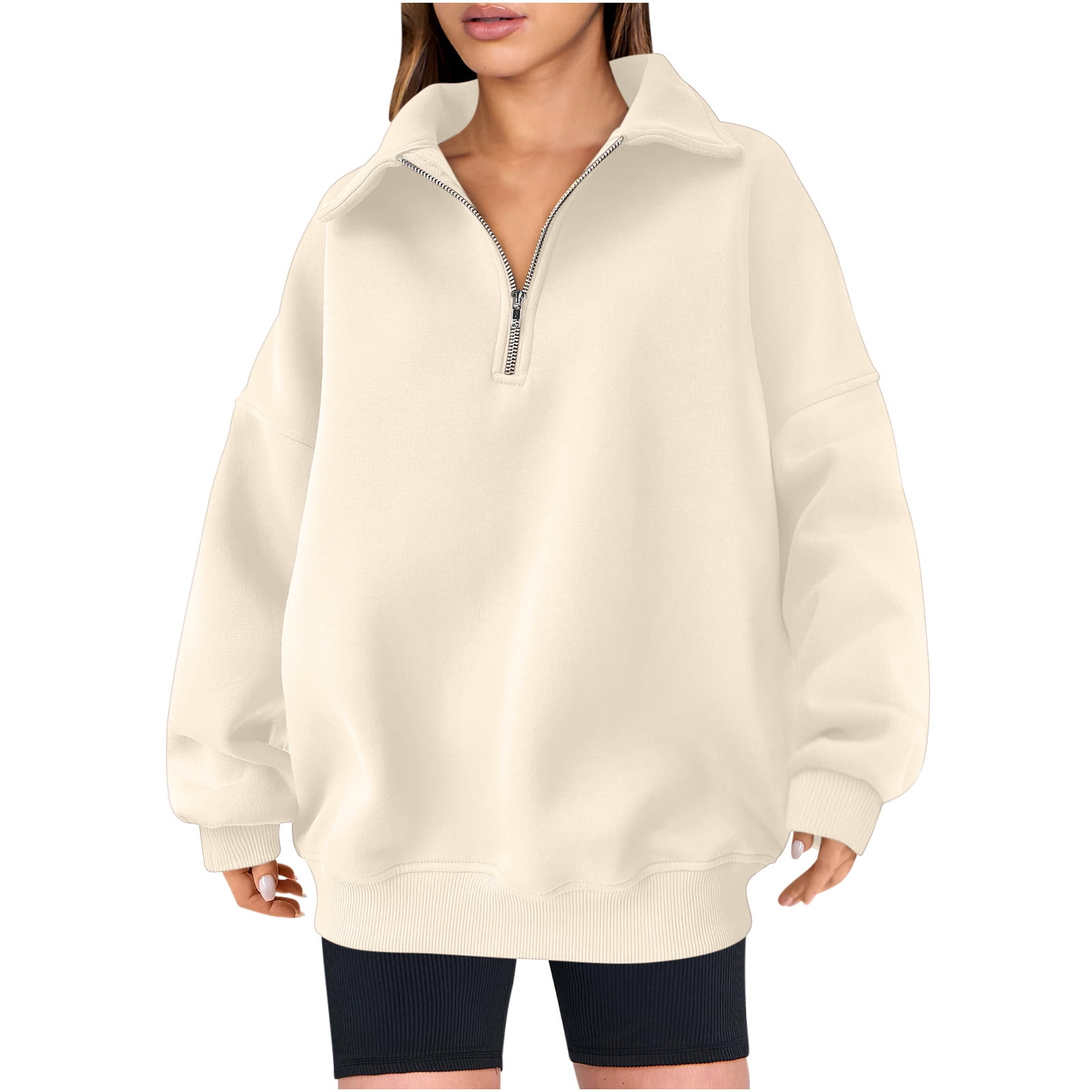 CLOISE Sweatshirt Women Solid Color Oversized Sweatshirts Lapel V Neck ...