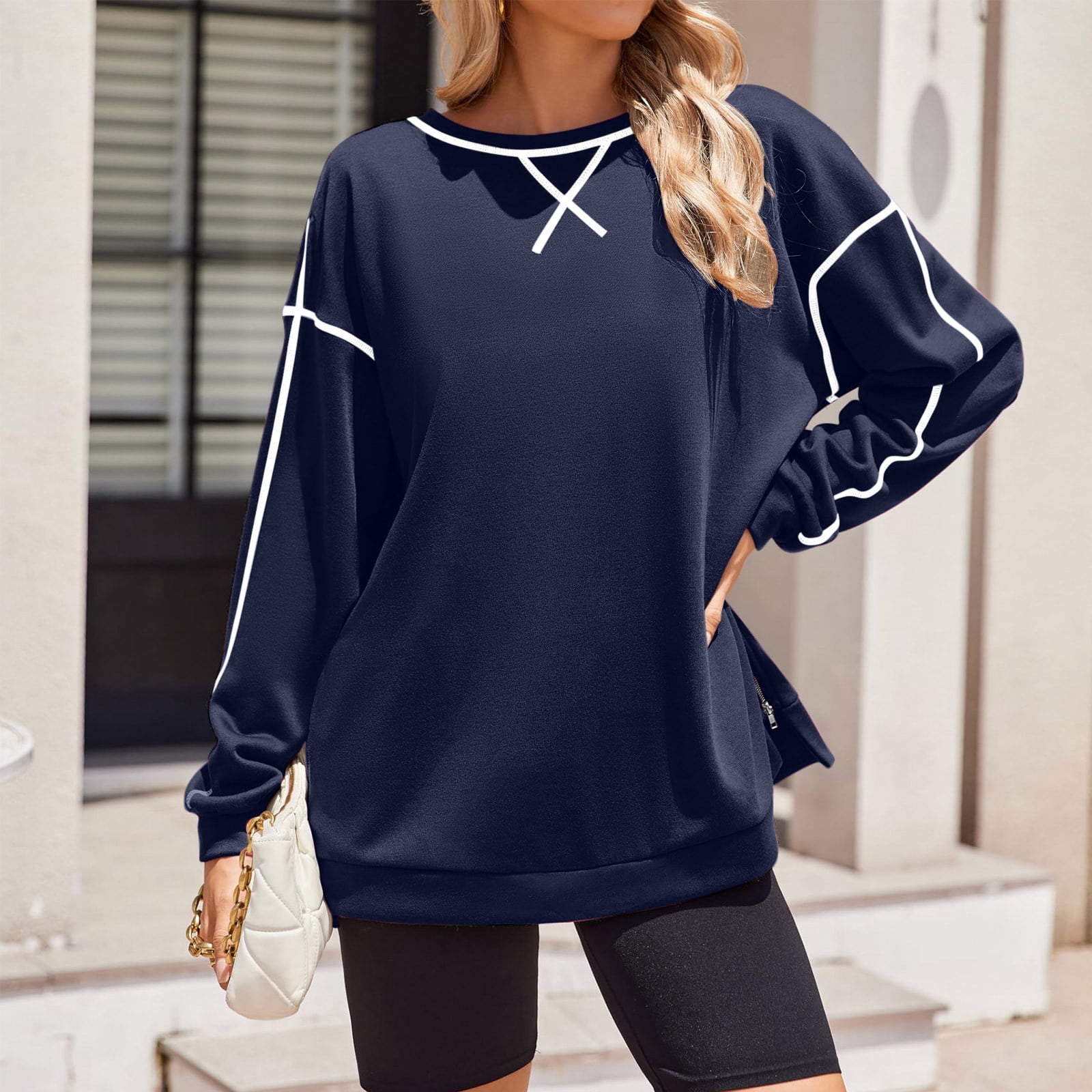 CLOISE Sweatshirt for Women Solid Color Pullover Sweatshirts Crew Neck Long Sleeve Hoodies ...