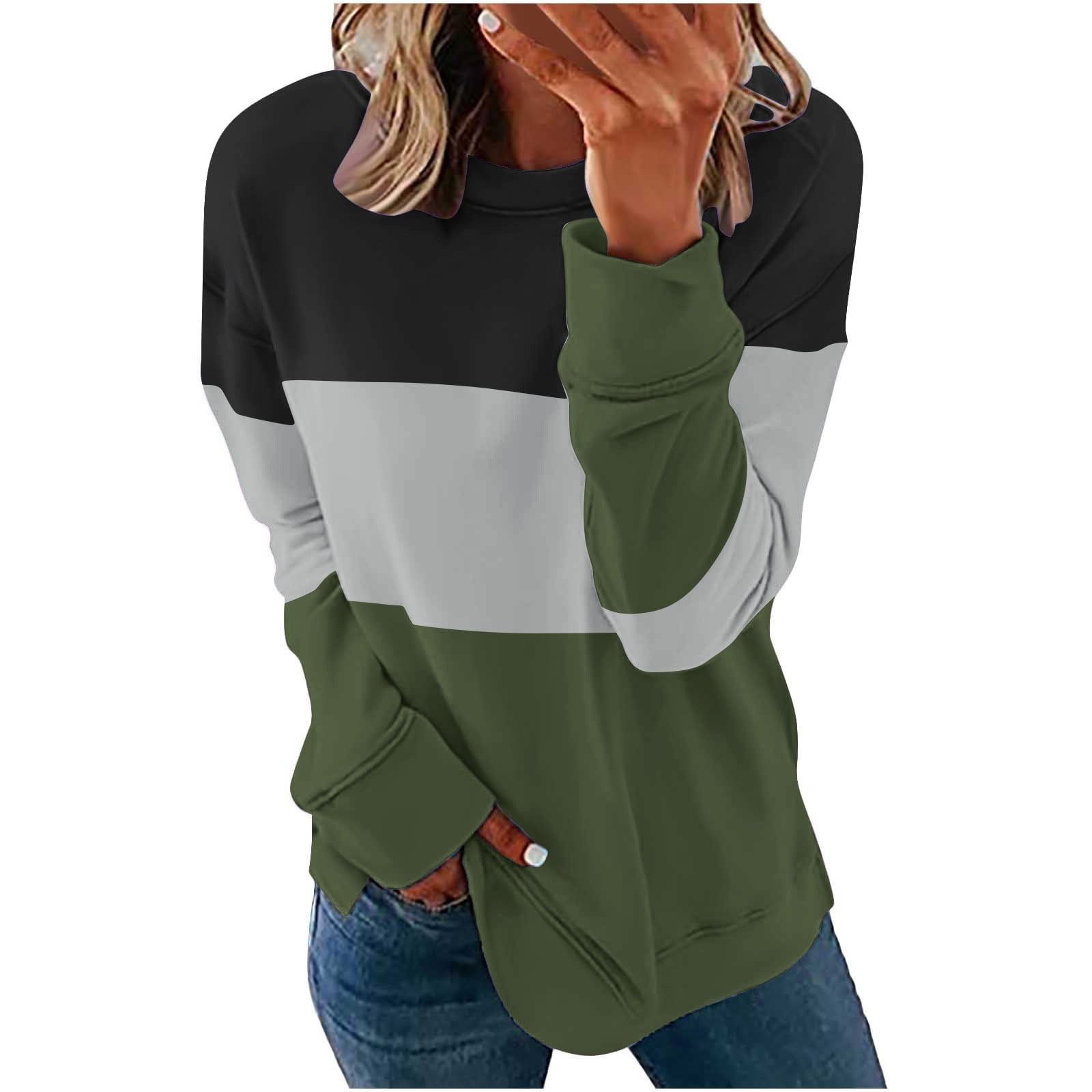 CLOISE Sweatshirt Womens Color Block Oversized Sweatshirts Crew Neck ...