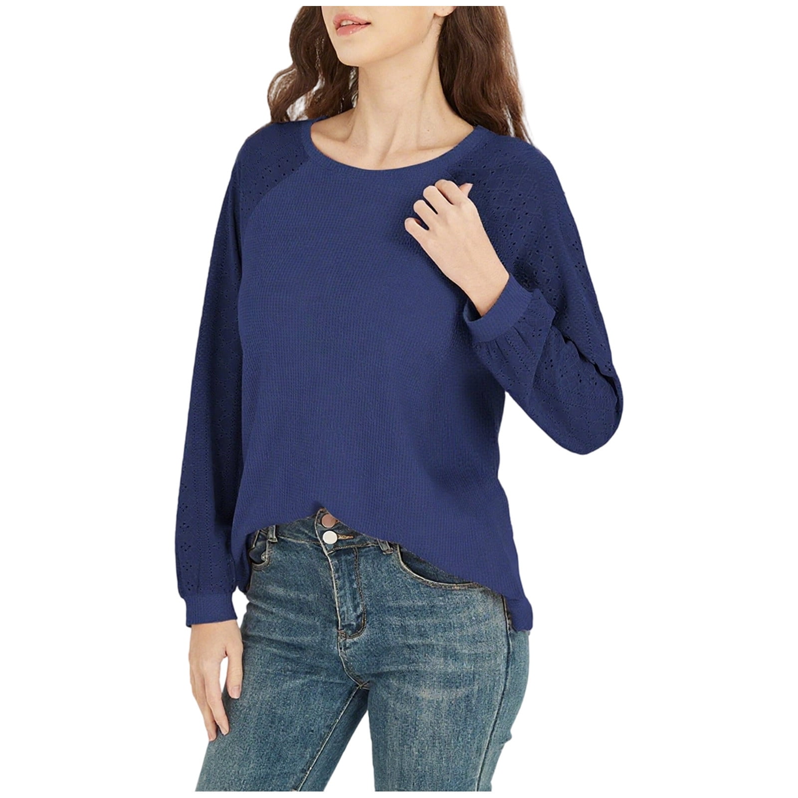 CLOISE Vintage Tees for Women Lightweight Crew Neck Solid Color Long ...