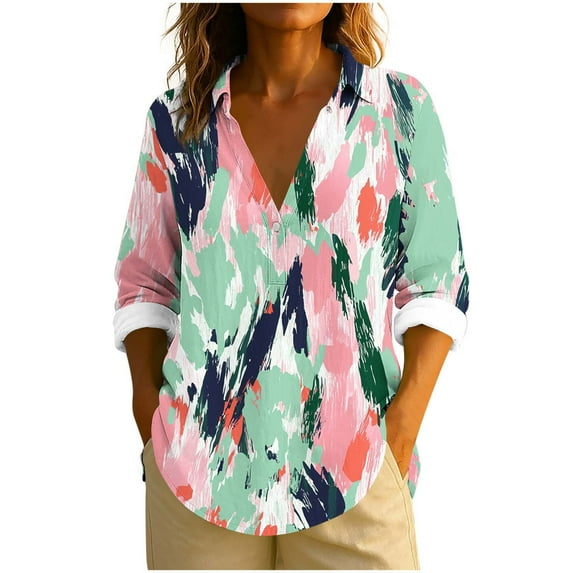 CLOISE Women Button down Shirt Plus Size Collared Tops Tunic Graphic ...