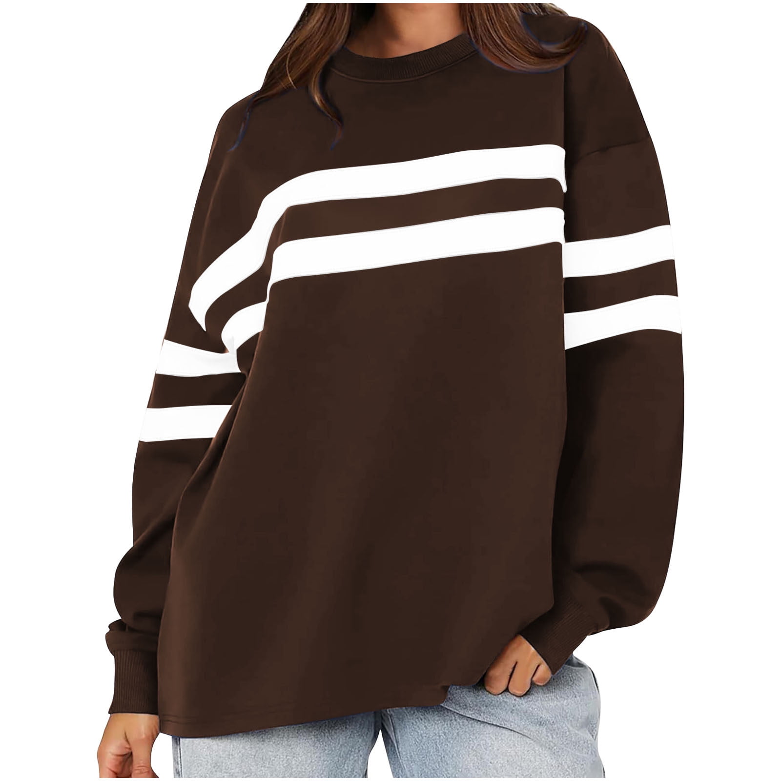 CLOISE Women Casual Tops Crew Neck Shirt Color Block Long Sleeve ...