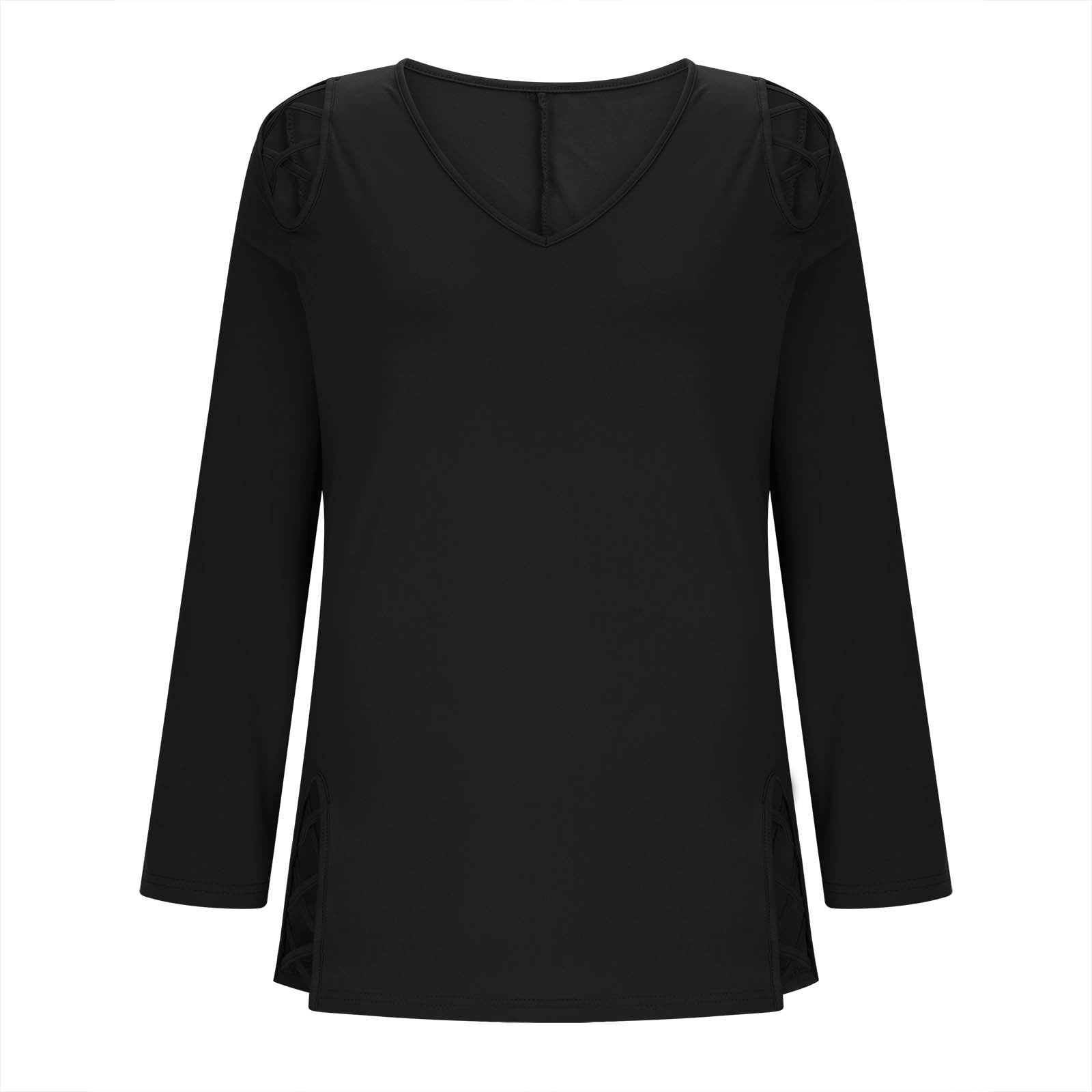 CLOISE Women Casual Tops Plus Size V Neck Shirt Solid Color Long Sleeve ...