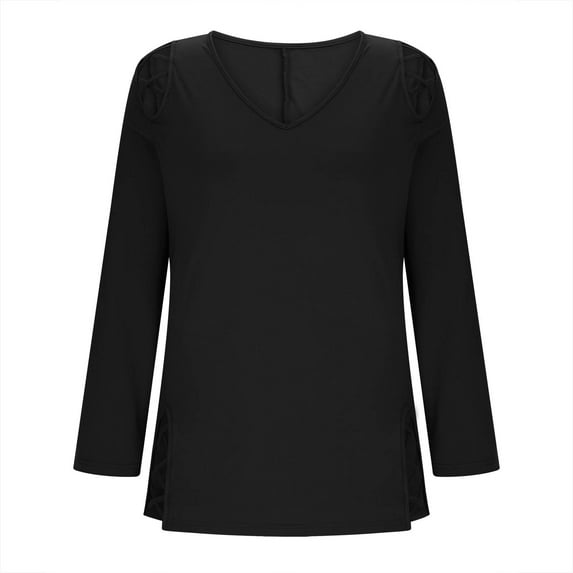 CLOISE Women Casual Tops Plus Size V Neck Shirt Solid Color Long Sleeve ...