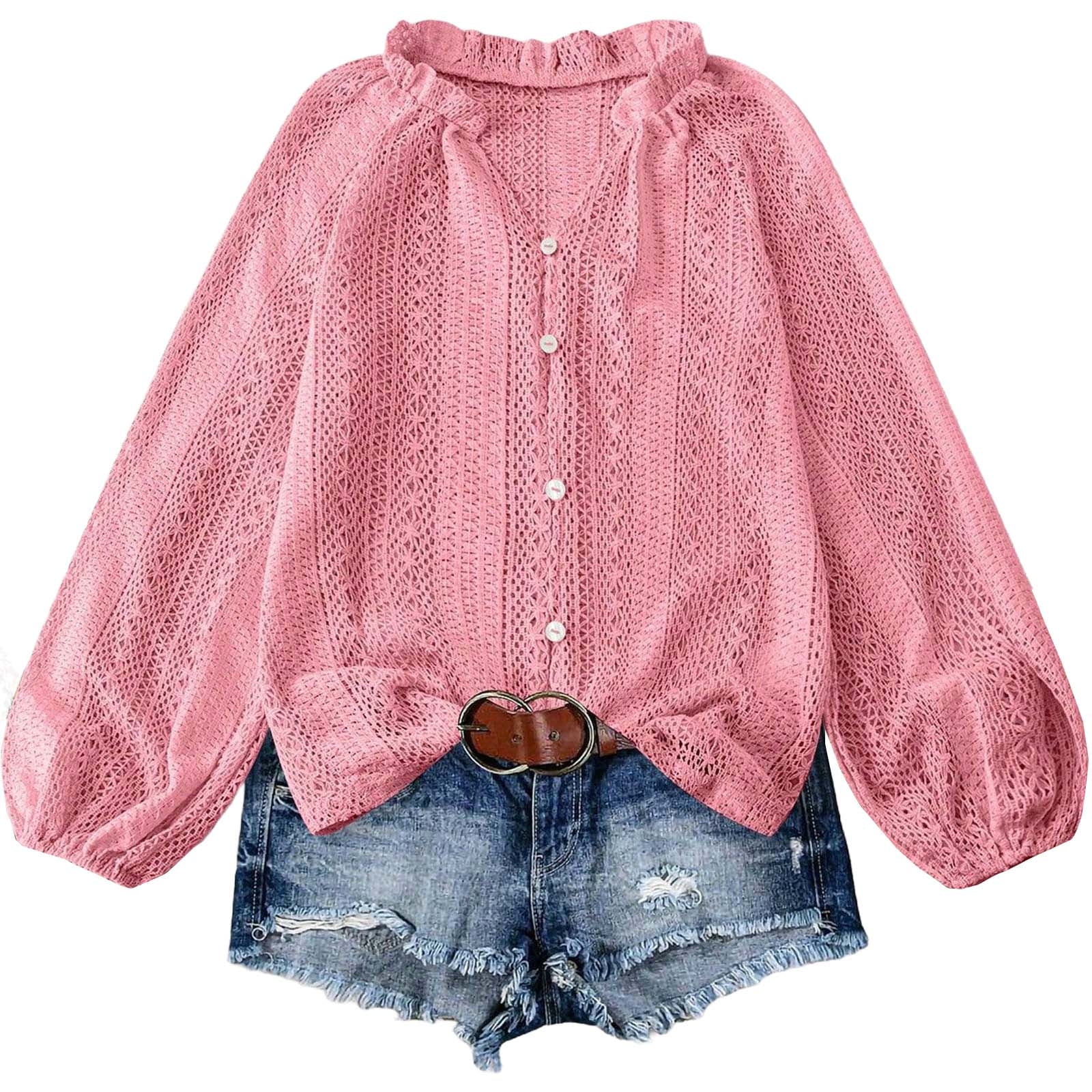 CLOISE Women Casual Tops V Neck Shirt Solid Color Long Sleeve Pullover ...