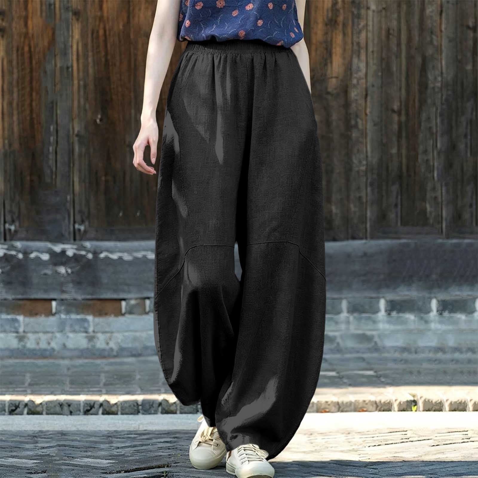 CLOISE Women Summer Pants with Pockets Plus Size Drawstring Mid Waist ...