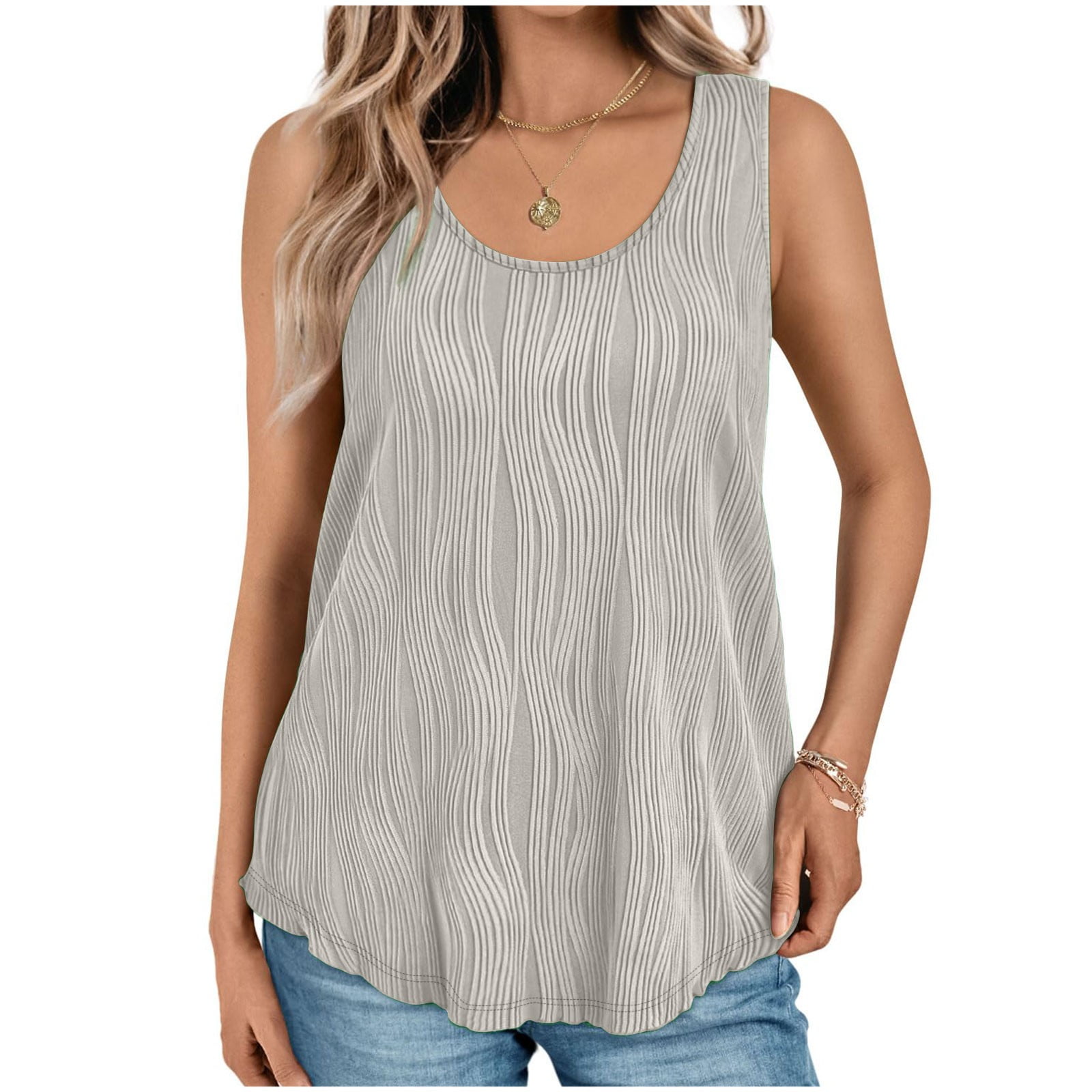 CLOISE Women Summer Round Neck Tank Tops Casual Textured Basic Blouse ...