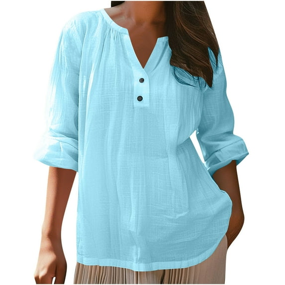 CLOISE Women Tops Trendy Plus Size V Neck Shirt Solid Color Long Sleeve ...