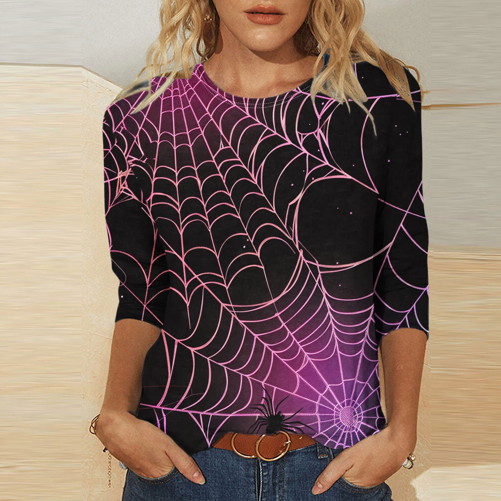 CLOISE Women's Halloween Blouses Trendy Halloween Spider Web Print Tees ...