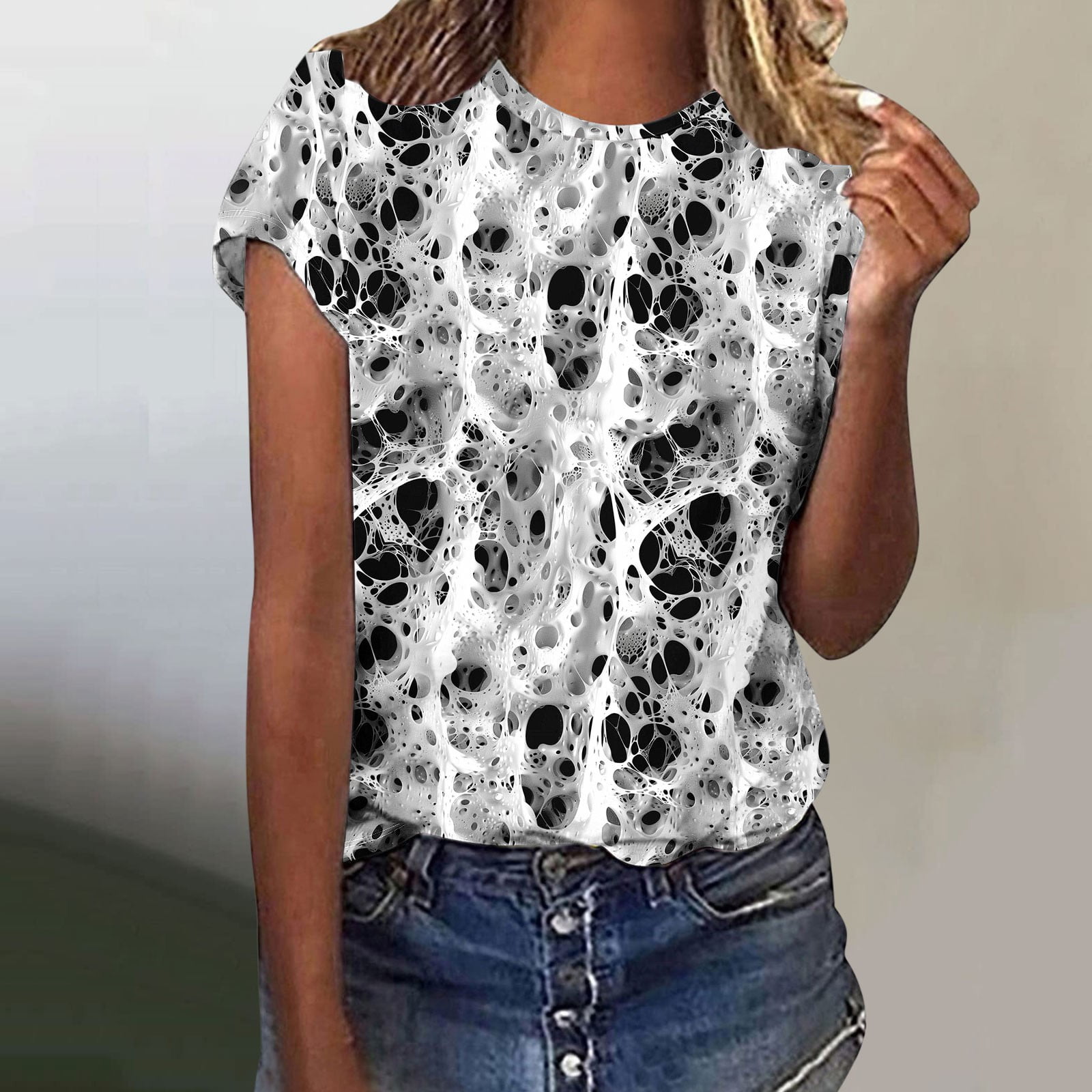 CLOISE Women's Halloween Blouses Trendy Halloween Spider Web Printed ...