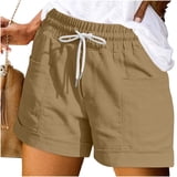 CLOISE Women's Summer Shorts with Pockets Drawstring Mid Waist Straight ...