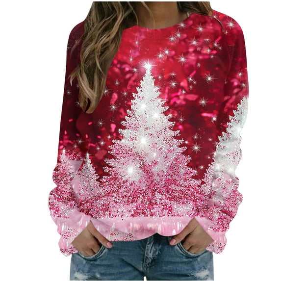 CLOISE Women's Sweatshirts Long Sleeve Christmas Lightweight Crew Neck ...