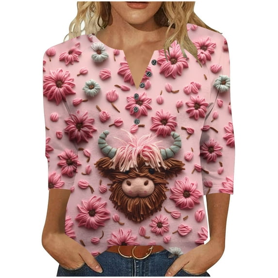 CLOISE Women's Tops Christmas Plus Size V Neck Shirt Button Graphic ...