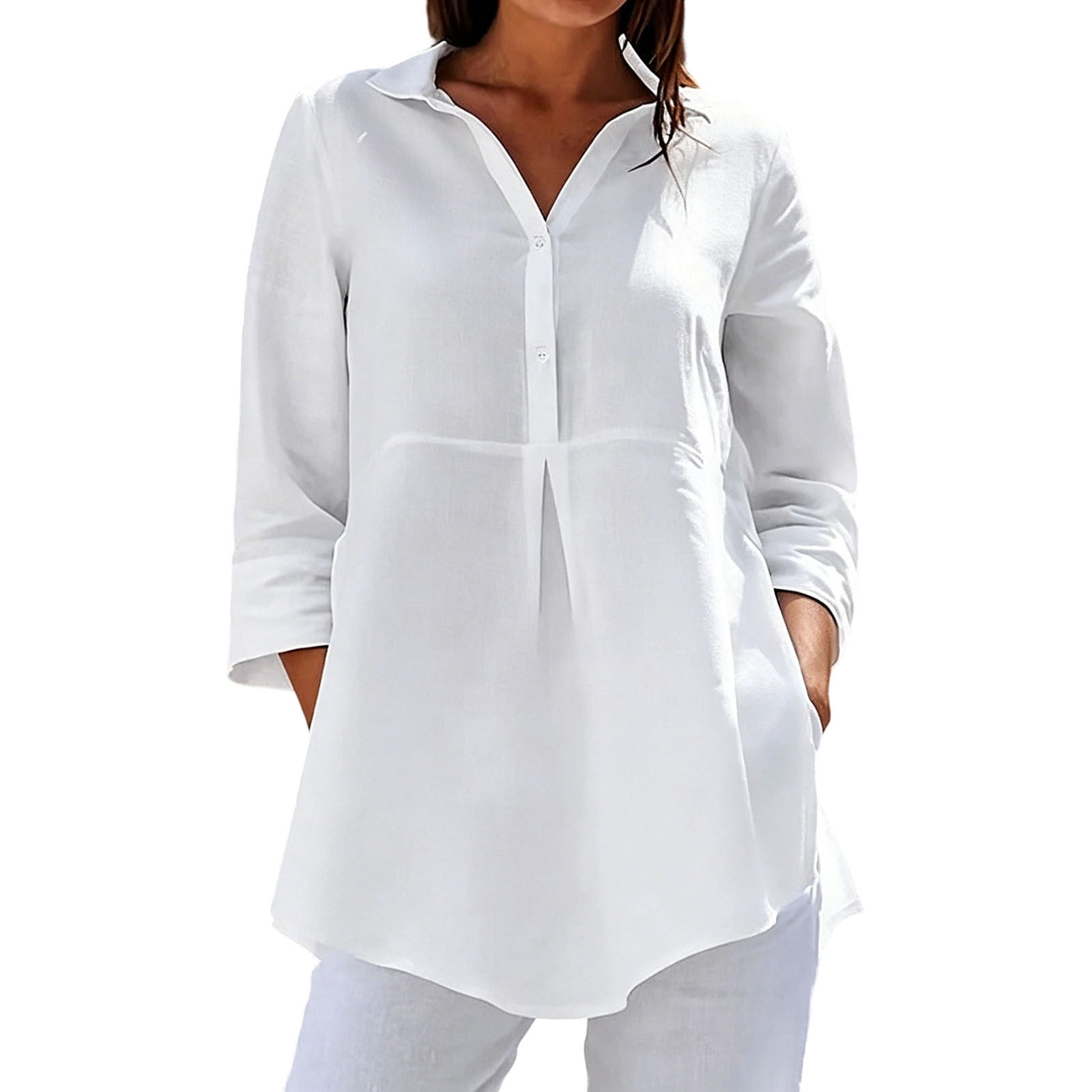 CLOISE Womens 3/4 Sleeve Tops Casual Plus Size Shirts Button Loose ...