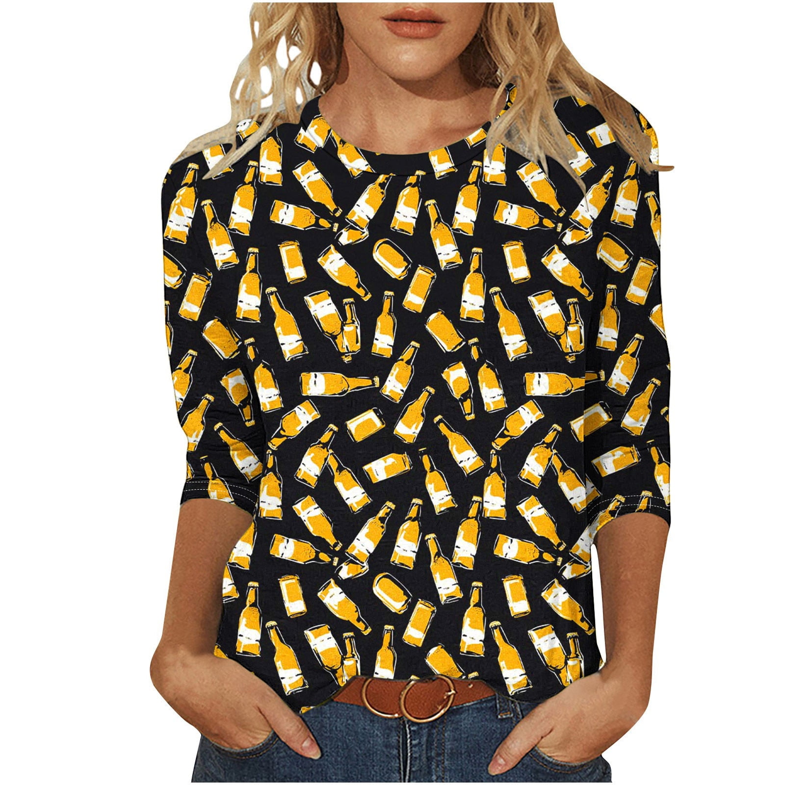 CLOISE Womens 3/4 Sleeve Tops Plus Size Crew Neck Shirt Graphic ...