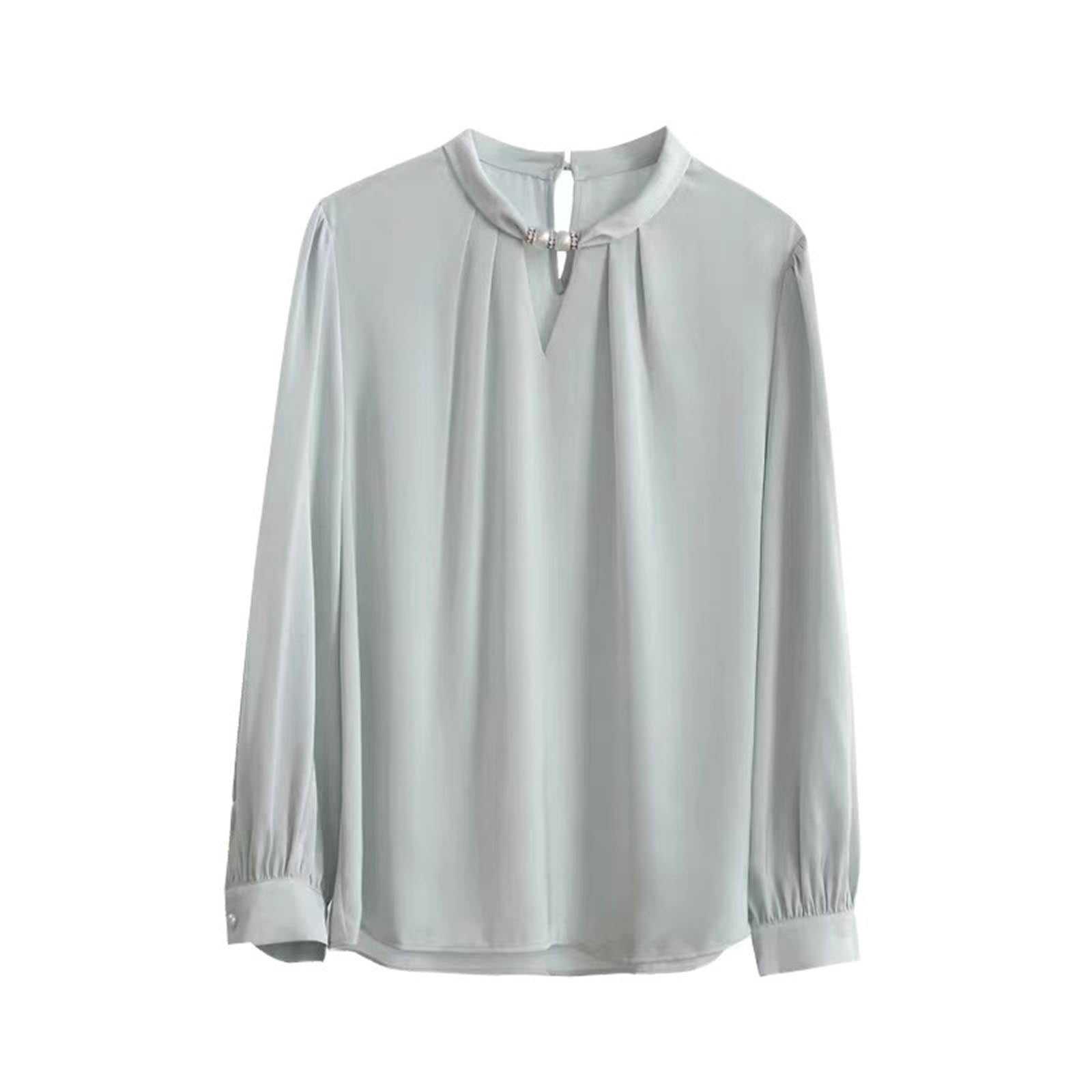 CLOISE Womens Blouses Mock Neck Shirt Solid Color Long Sleeve Pullover ...