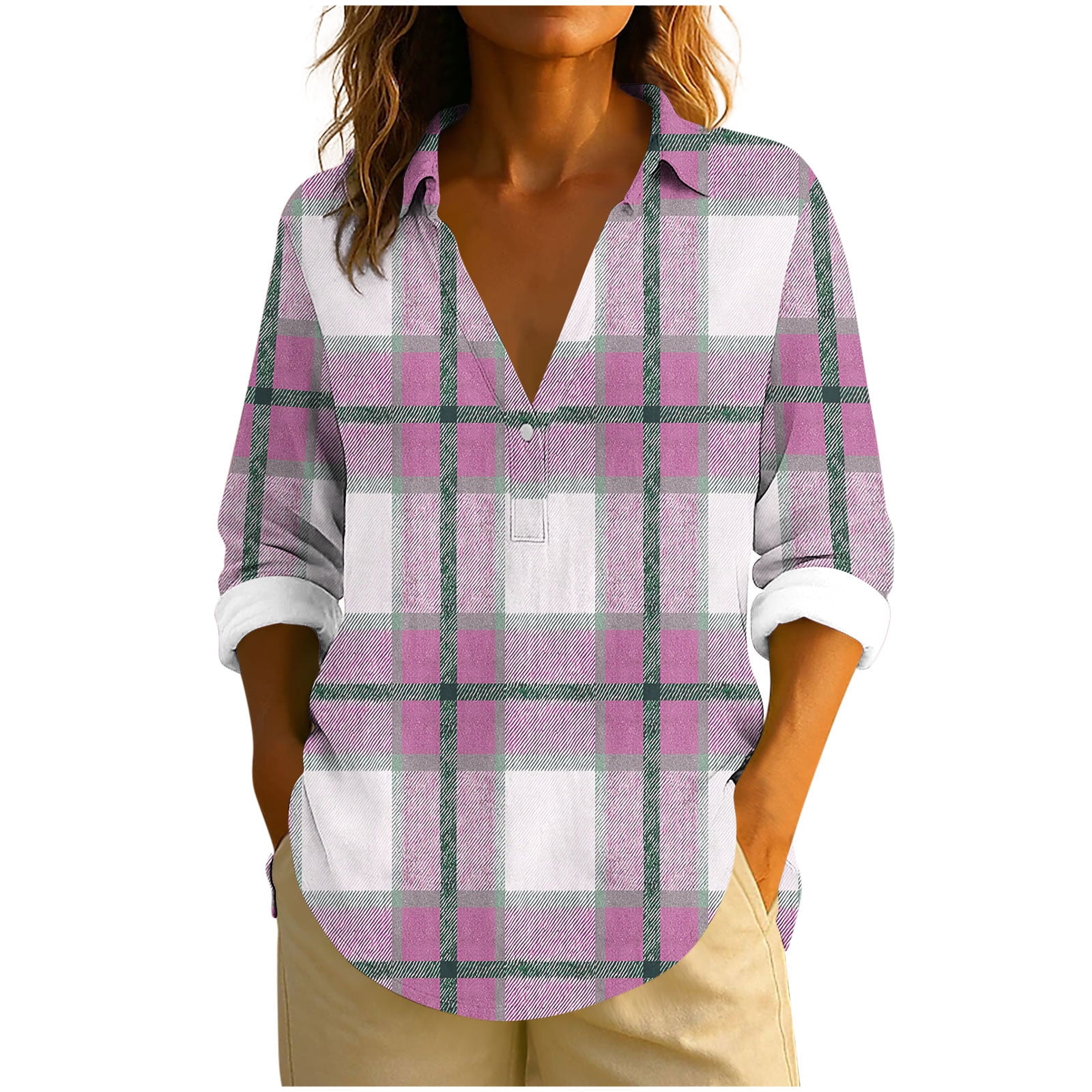 CLOISE Womens Button down Shirts Long Sleeve Plus Size Collared Tops ...