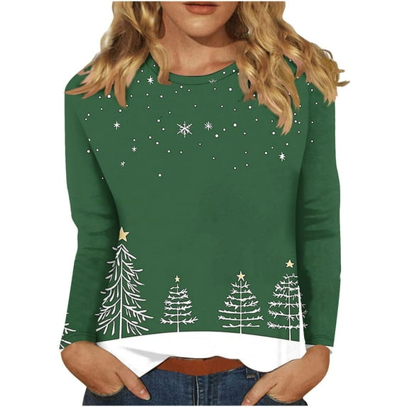 CLOISE Womens Cute Tops Christmas Plus Size Crew Neck Shirt Christmas ...