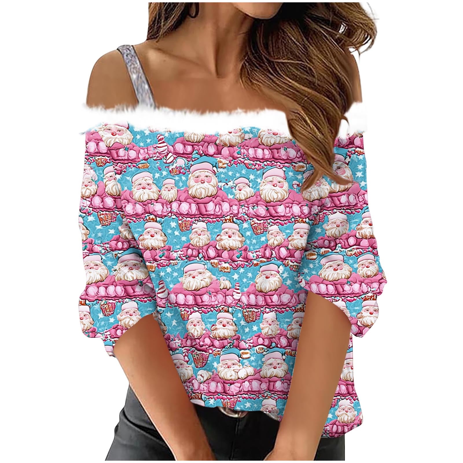 CLOISE Womens Graphic T Shirts Christmas Plus Size Off Shoulder Neck ...